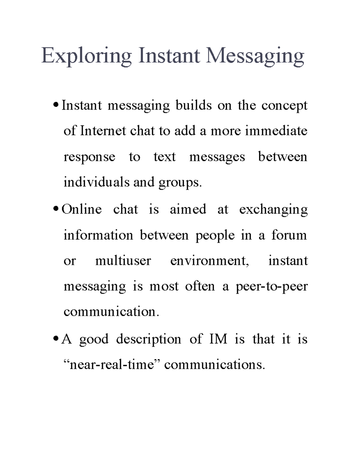 Exploring Instant Messaging - Exploring Instant Messaging Instant ...