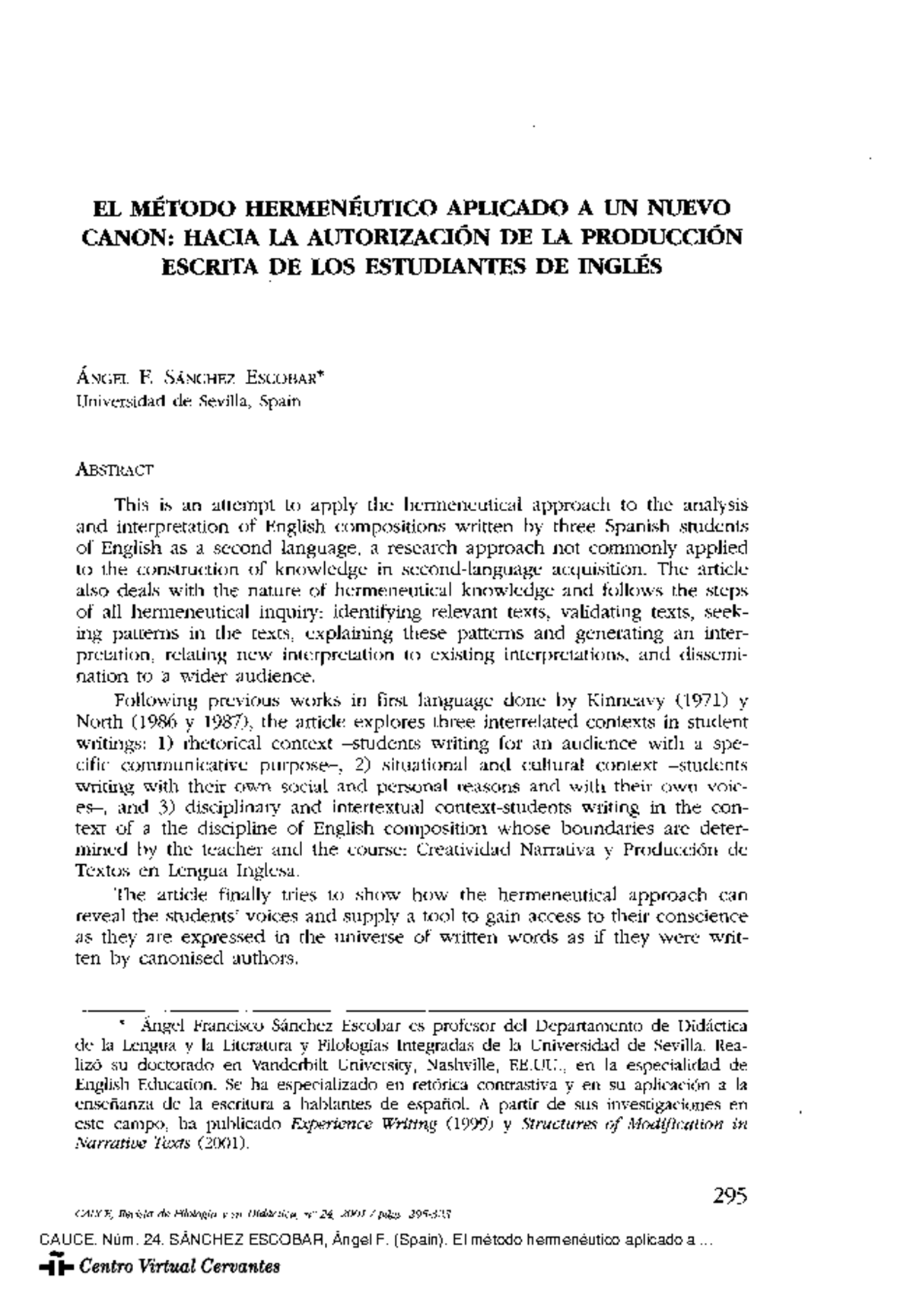 Articulo de la hermeneutica - EL MÉTODO HERMENÉUTICO APOCADO A UN NUEVO ...