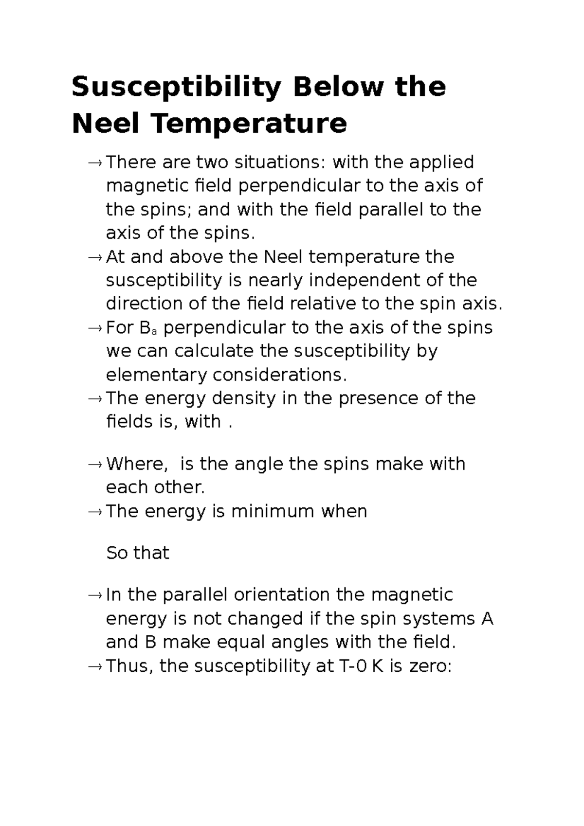 Susceptibility Below the Neel Temperature - Susceptibility Below the ...