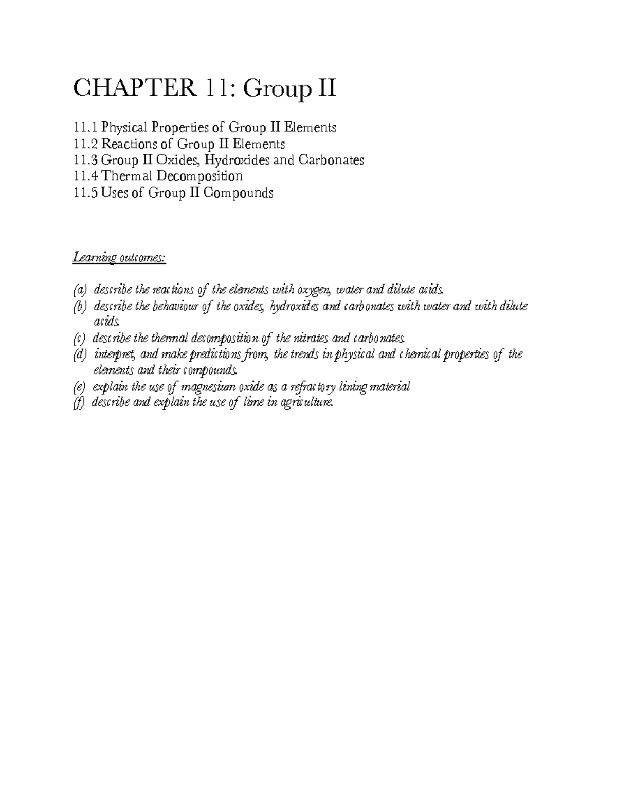 A Level Chemistry Notes Gceguide As Chapter 11 Group II - CHAPTER 11 ...