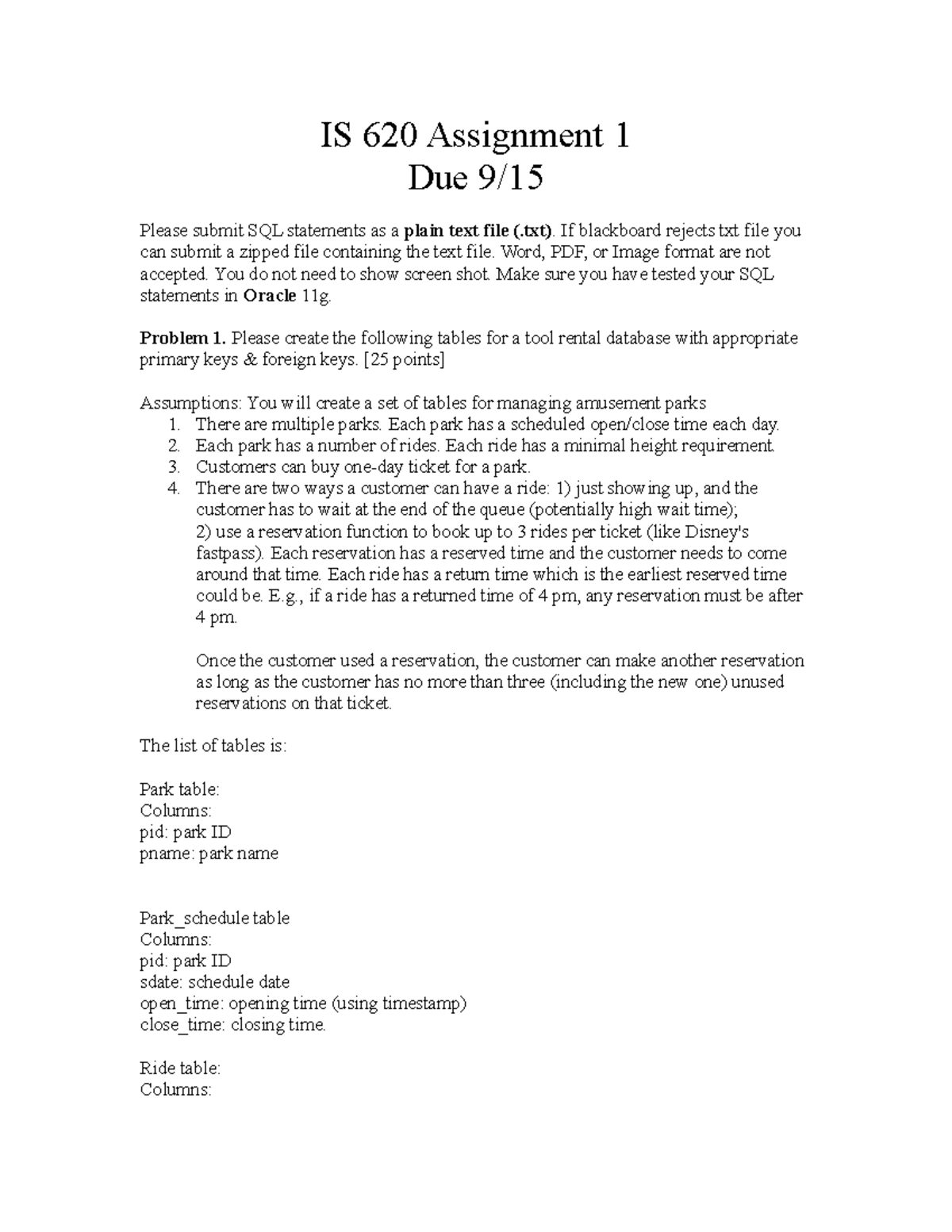 Assignment 1 Assignment 1 Assignment 1 - IS 620 Assignment 1 Due 9 ...