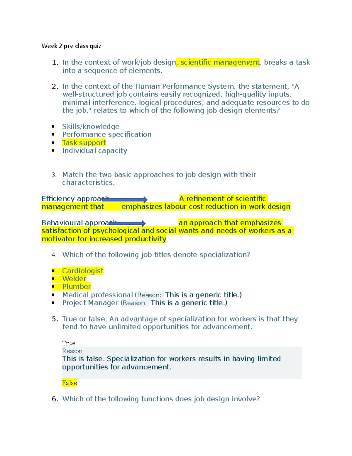 Week 2 pre class quiz - Week 2 pre class quiz In the context of work ...