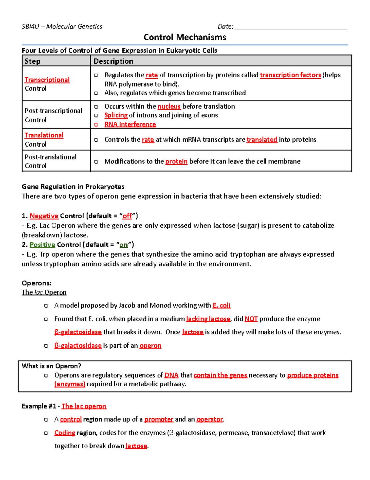 3A - Control Mechanisms - Complete - SBI4U – Molecular Genetics Date ...