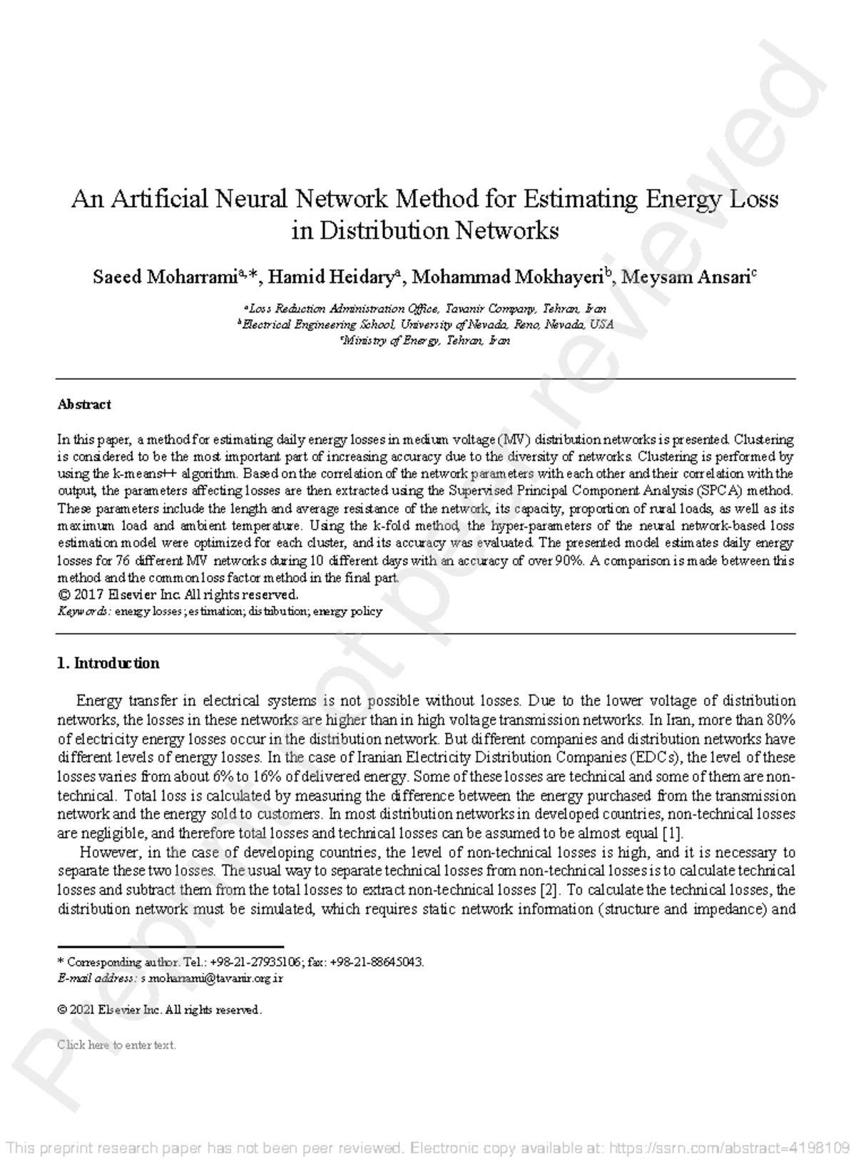 An Artificial Neural Network Method for Estimating Energy Loss in Distribution Networks - Click ...