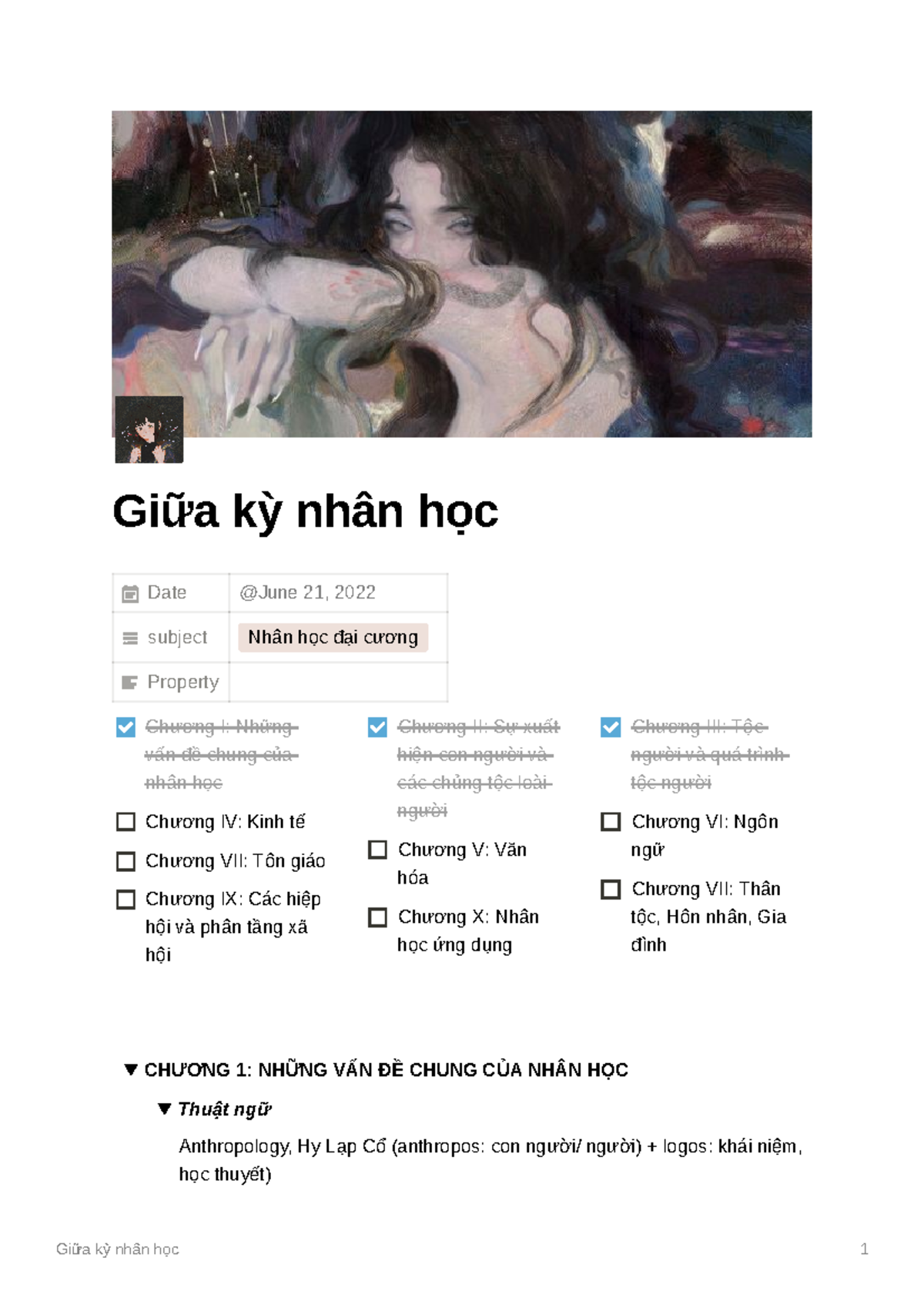 Gia k nhn hc - Note nhân học từ chương I đến IV (chưa đầy đủ) - Giāa kỳ nhân hác Date subject ...