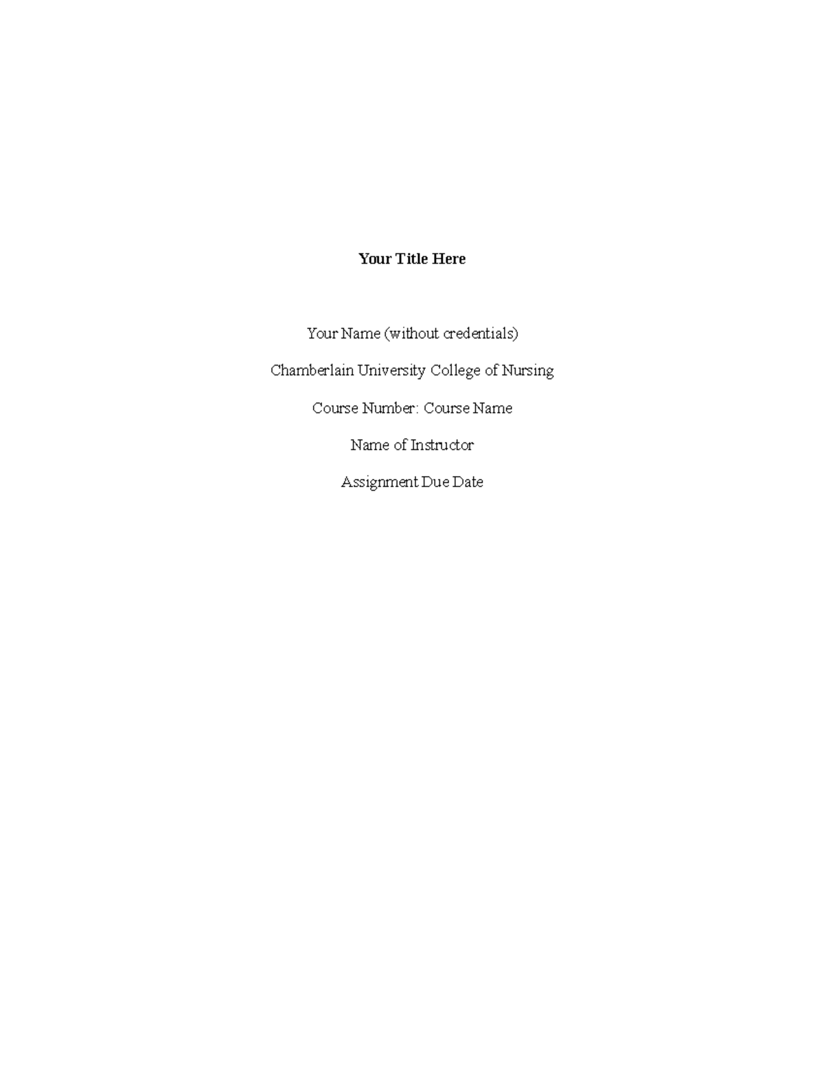 NR449 Week 3 RUA APA Template Example - Your Title Here Your Name ...