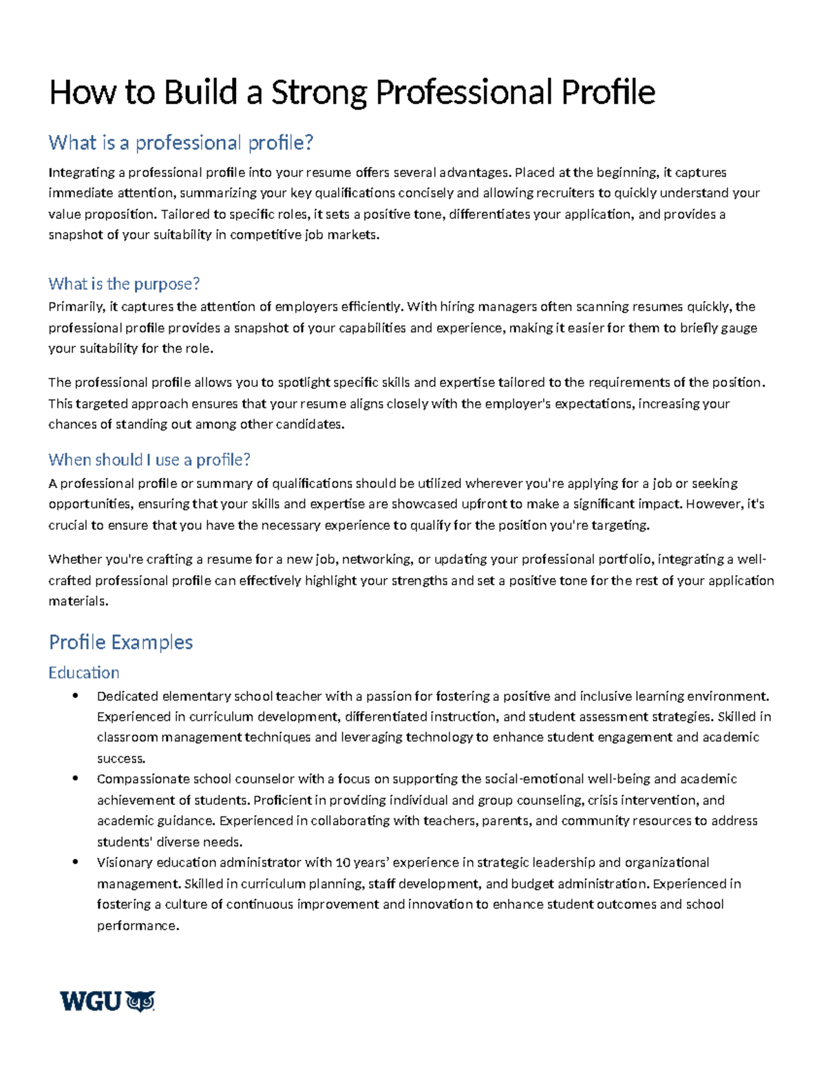 How to Build A Strong Professional Profile - Placed at the beginning ...