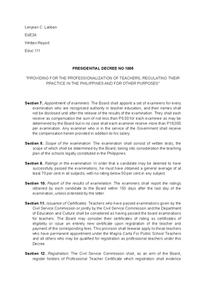 EDUC 111 - Compare the Competency Framework for teachers in Southeast ...