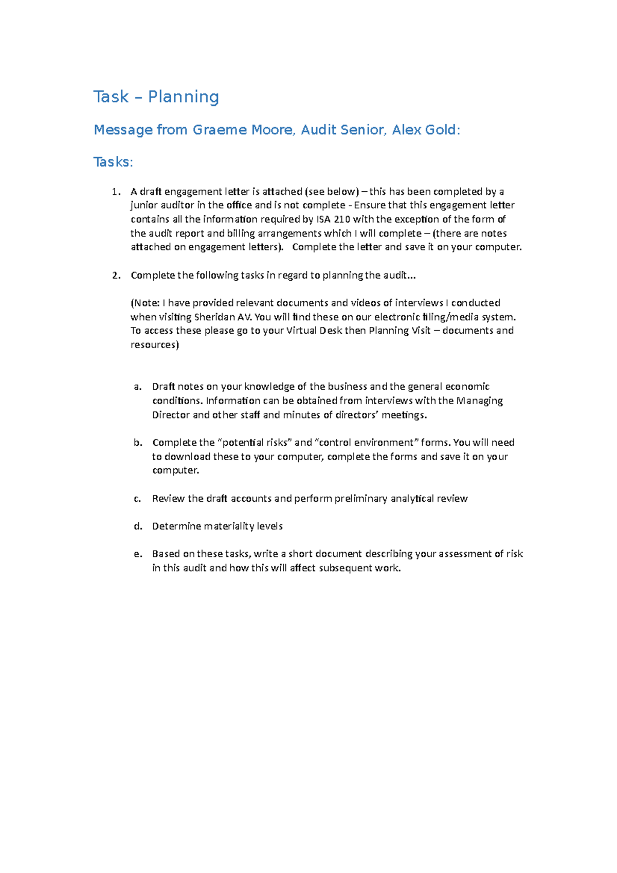Tasks planning - This document provides an insight into the Auditing ...