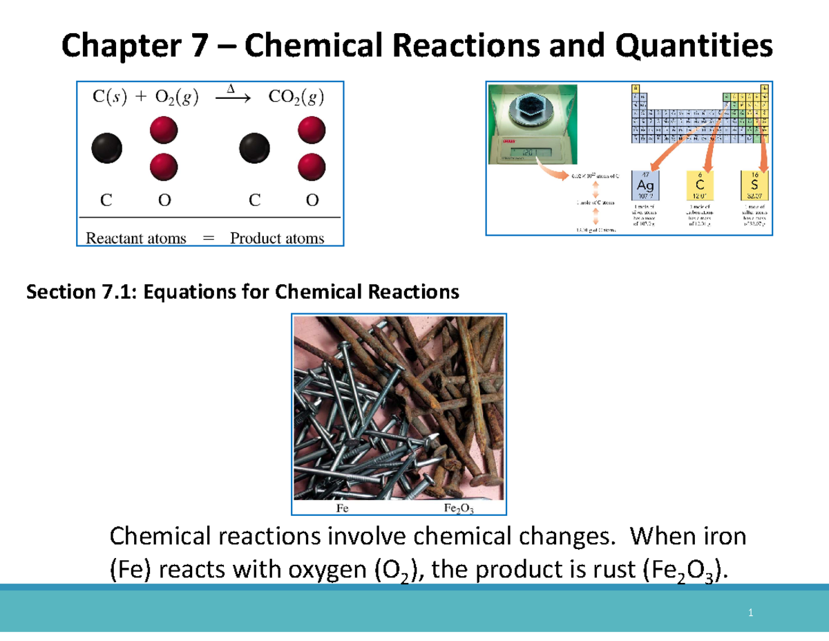CHEM1070 F22 Ch7 1Slide - Chapter 7 – Chemical Reactions and Quantities ...