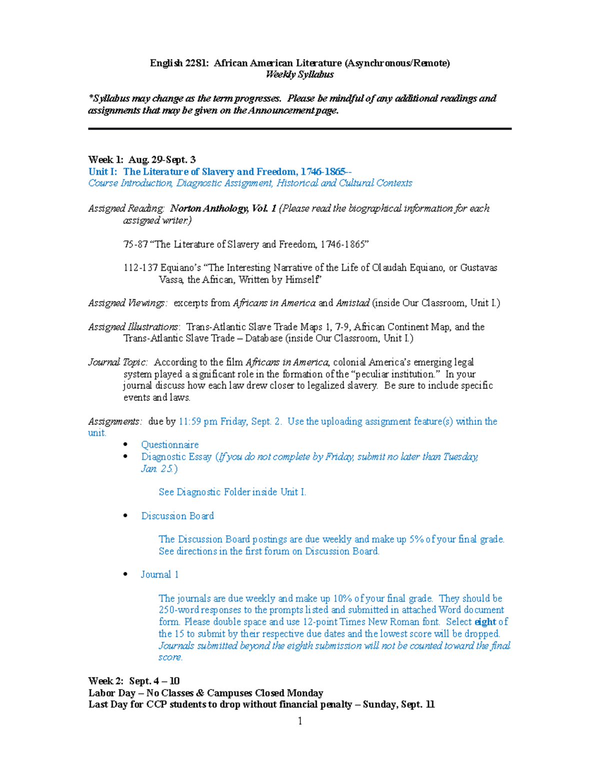 2281Au22Web Wkly Schedule - English 2281: African American Literature ...