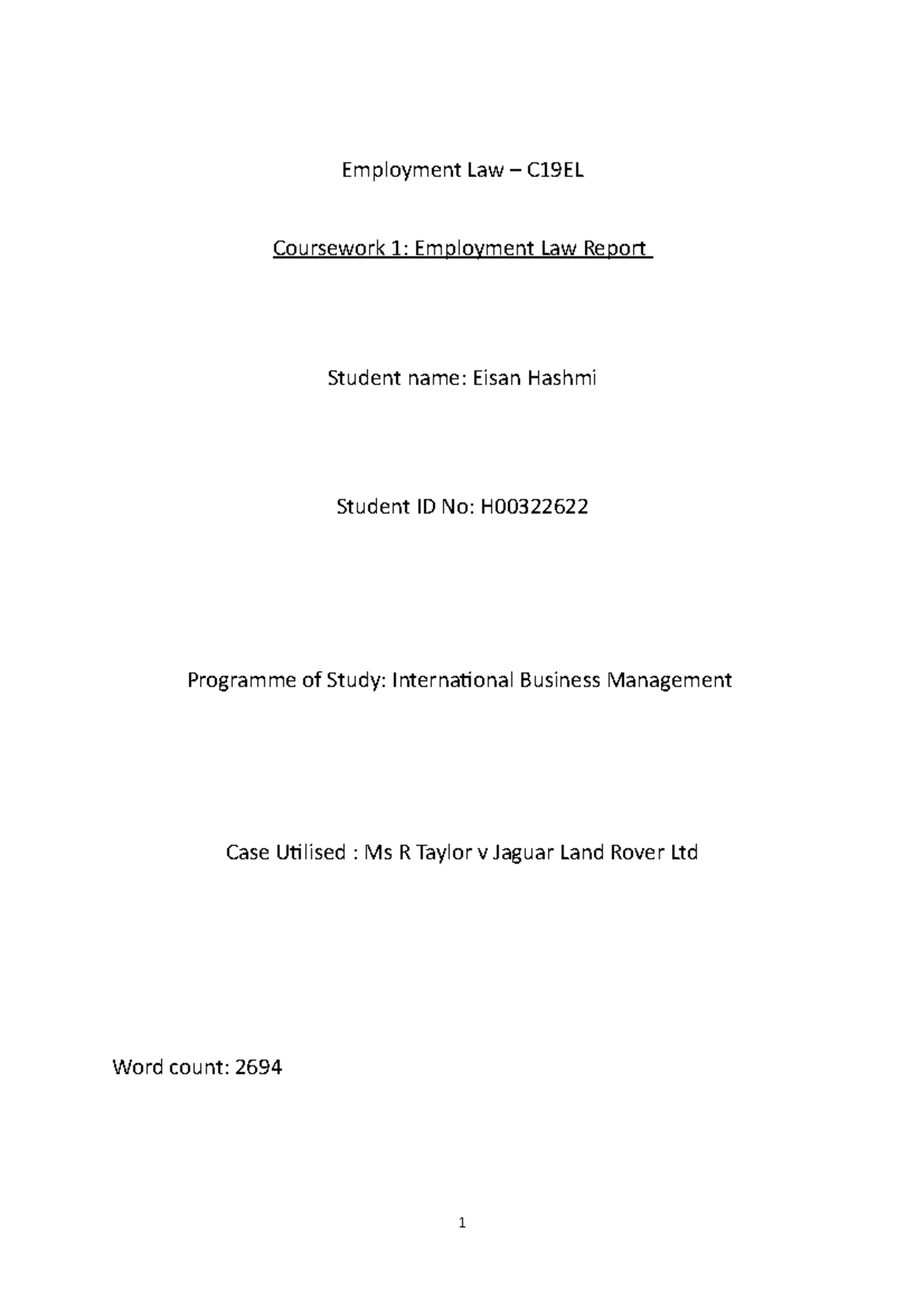 Employment Law analysis on Ms R Taylor v Jaguar Land Rover Ltd ...