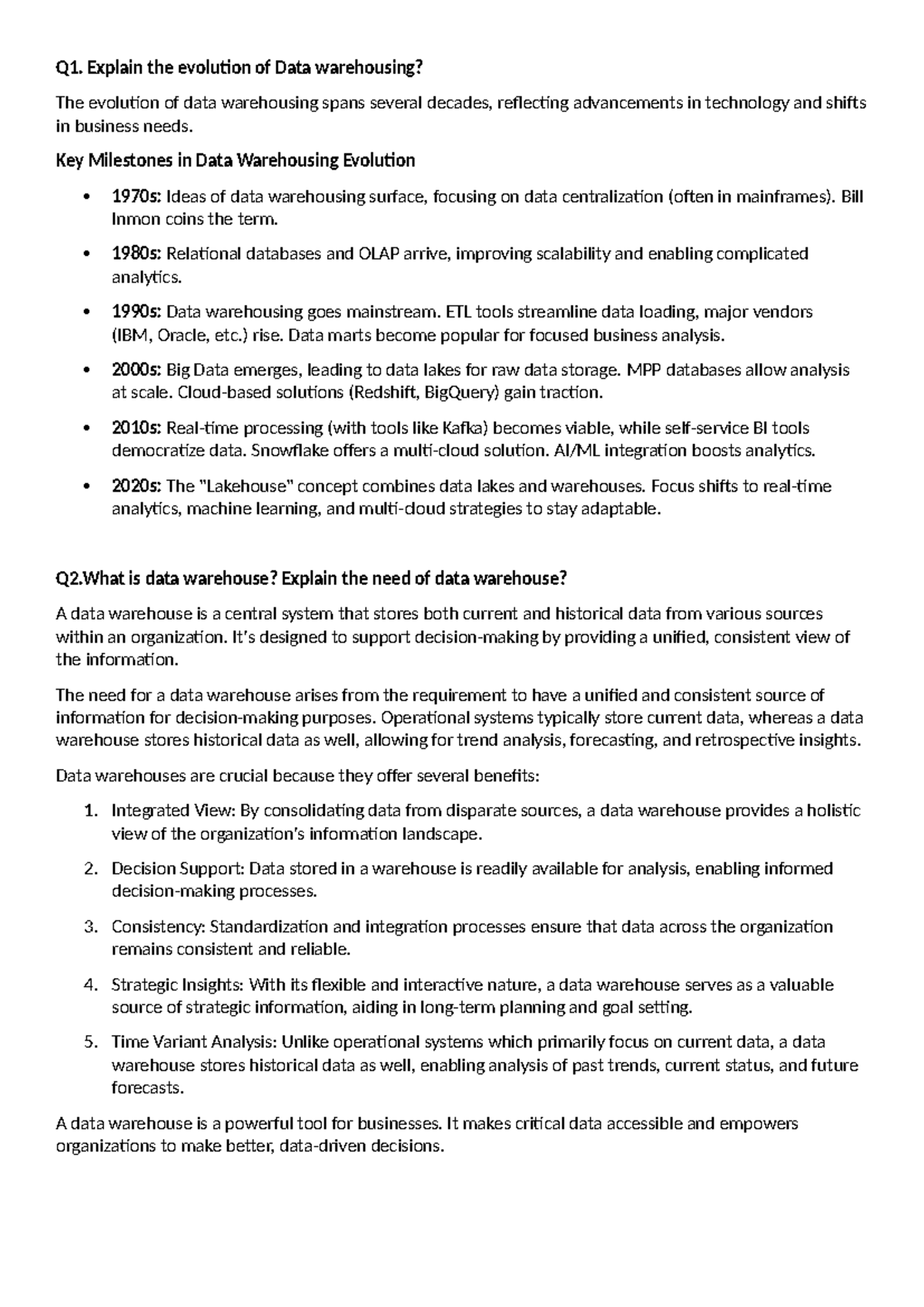 DMV - Dmv notes complete - Q1. Explain the evolution of Data ...