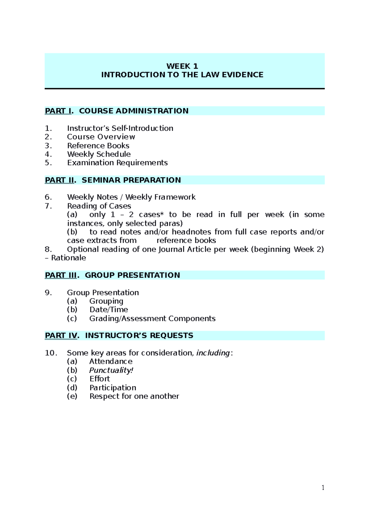 Week 1 Notes for Evidence - WEEK 1 INTRODUCTION TO THE LAW EVIDENCE ...