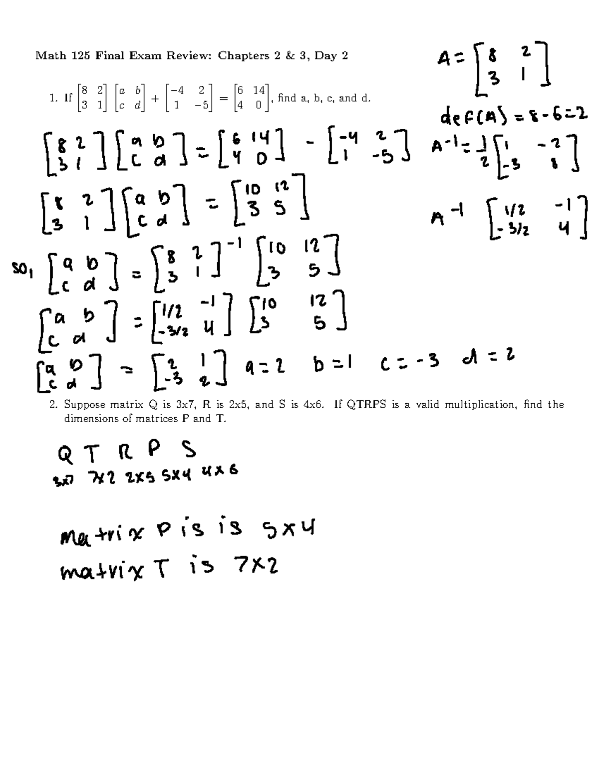 MATH 125 Review DAY 2 - Math 125 Final Exam Review: Chapters 2 & 3, Day ...