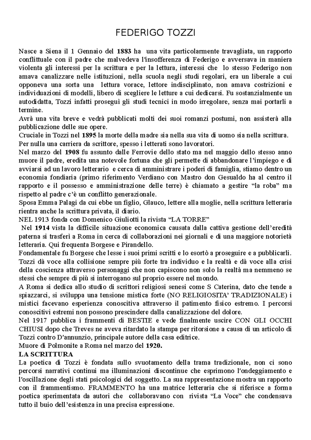 Tozzi - Storia e testi della letteratura italiana - FEDERIGO TOZZI ...