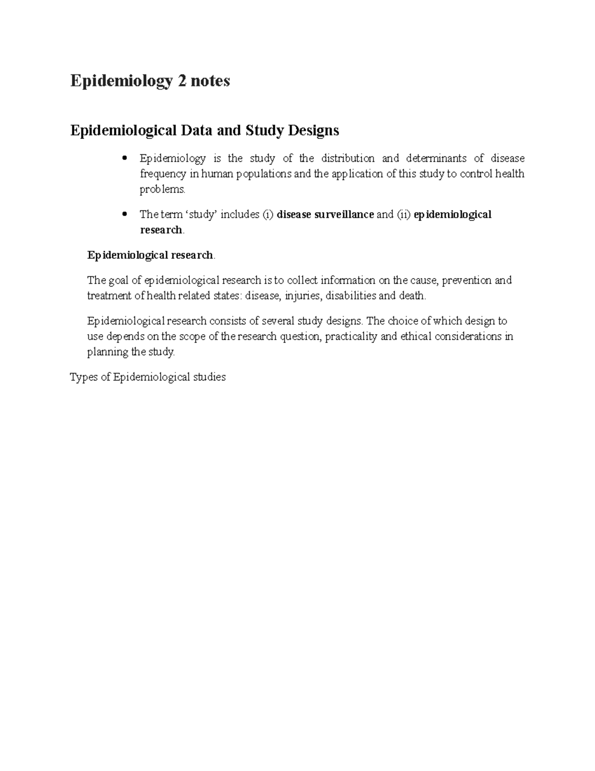 Epidemiology 2 - notes - Learning purpose - Epidemiology 2 notes ...