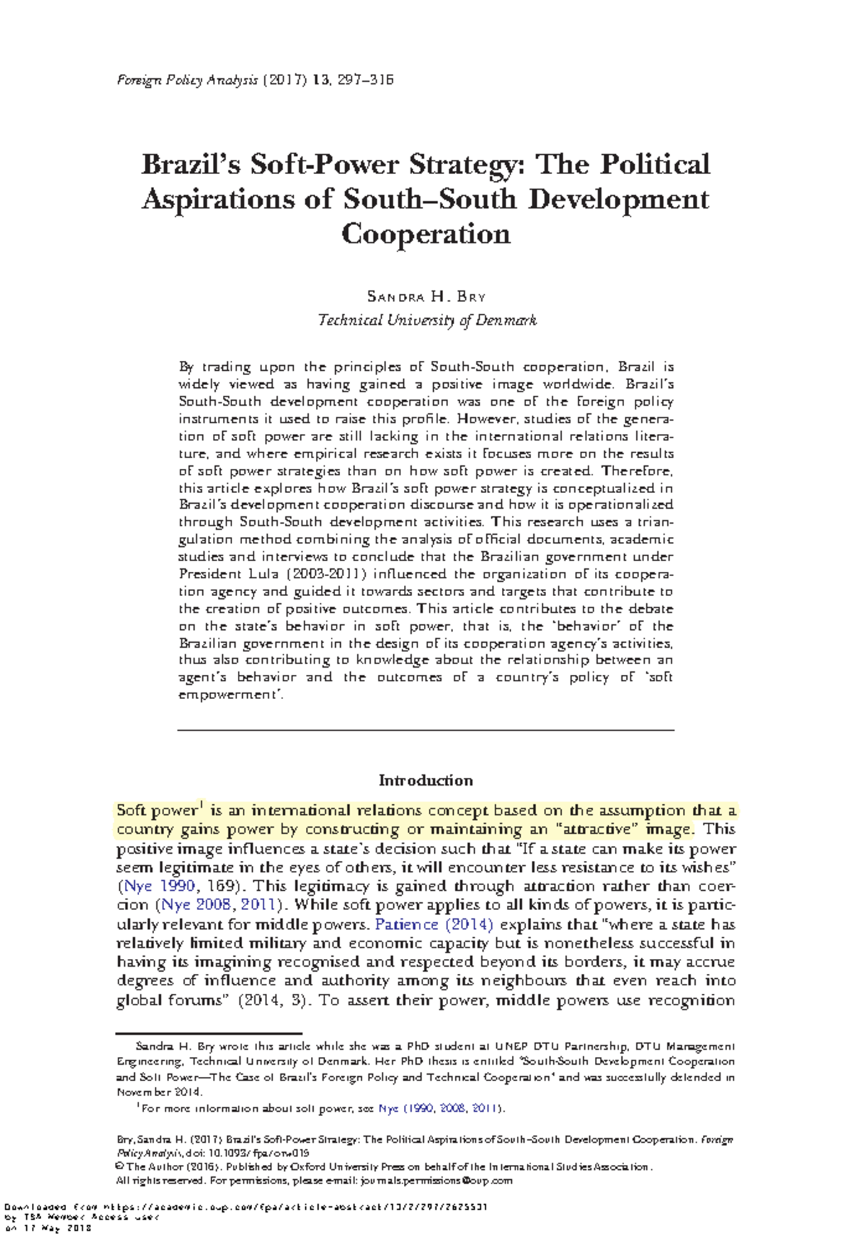 Bry Brazil soft power strategy - Brazil’s Soft-Power Strategy: The ...