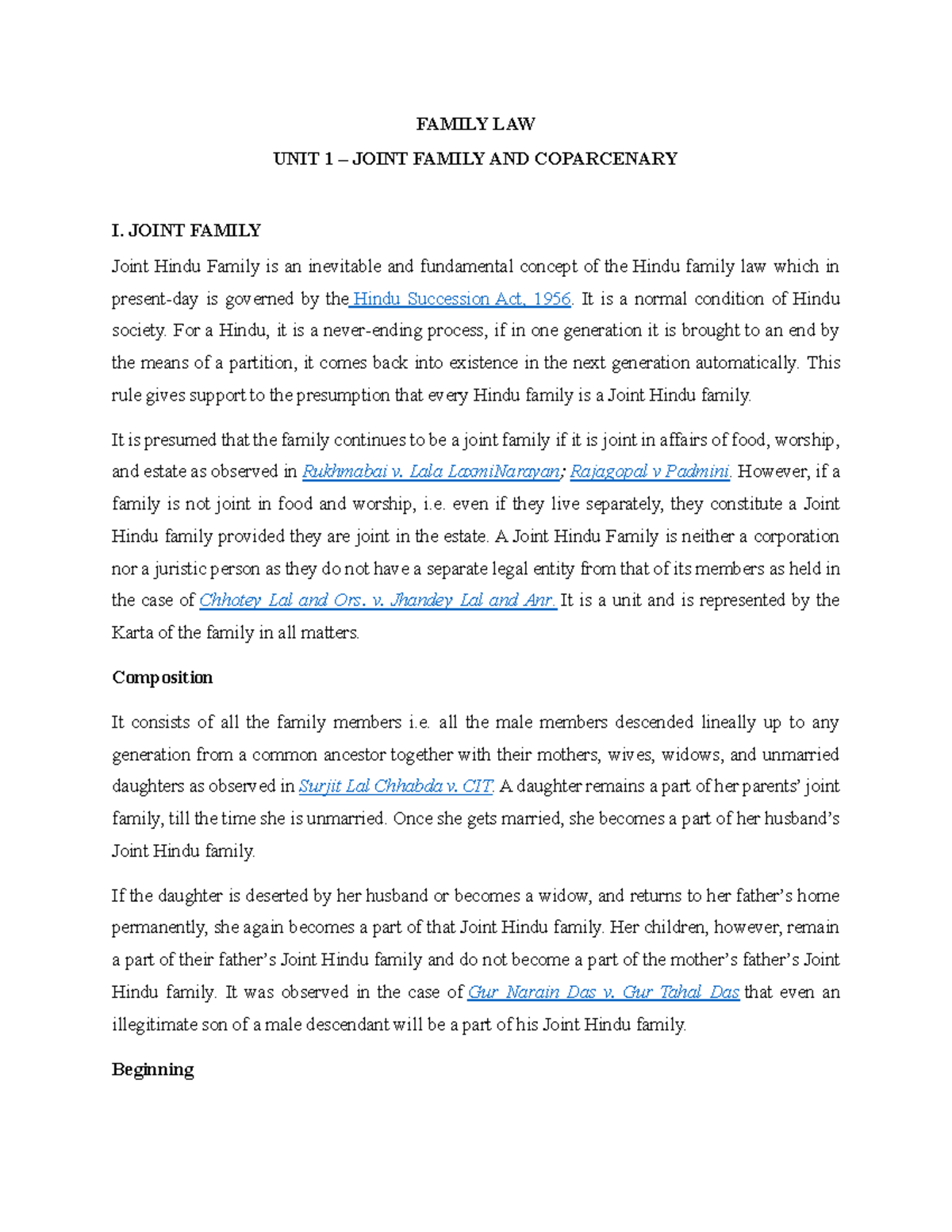 Family LAW UNIT 1 2 - FAMILY LAW UNIT 1 – JOINT FAMILY AND COPARCENARY ...