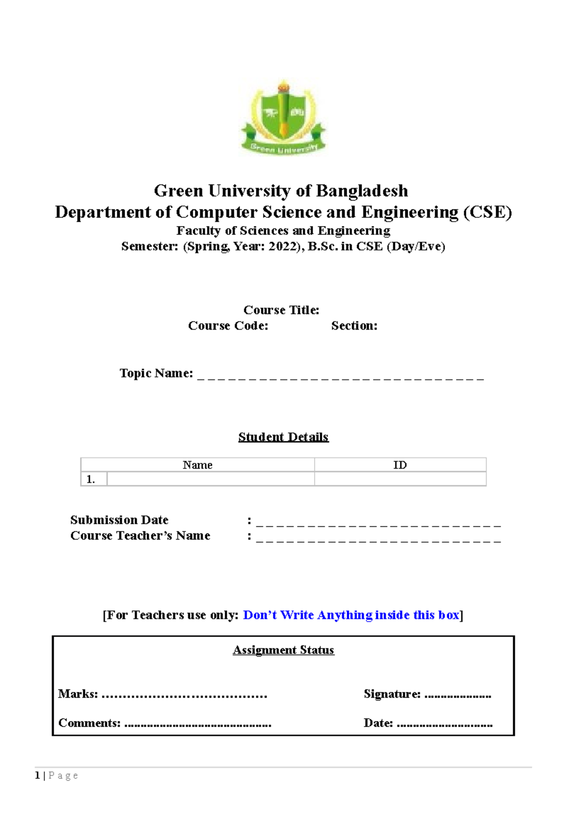 Assignment-Template-1 - Green University of Bangladesh Department of ...