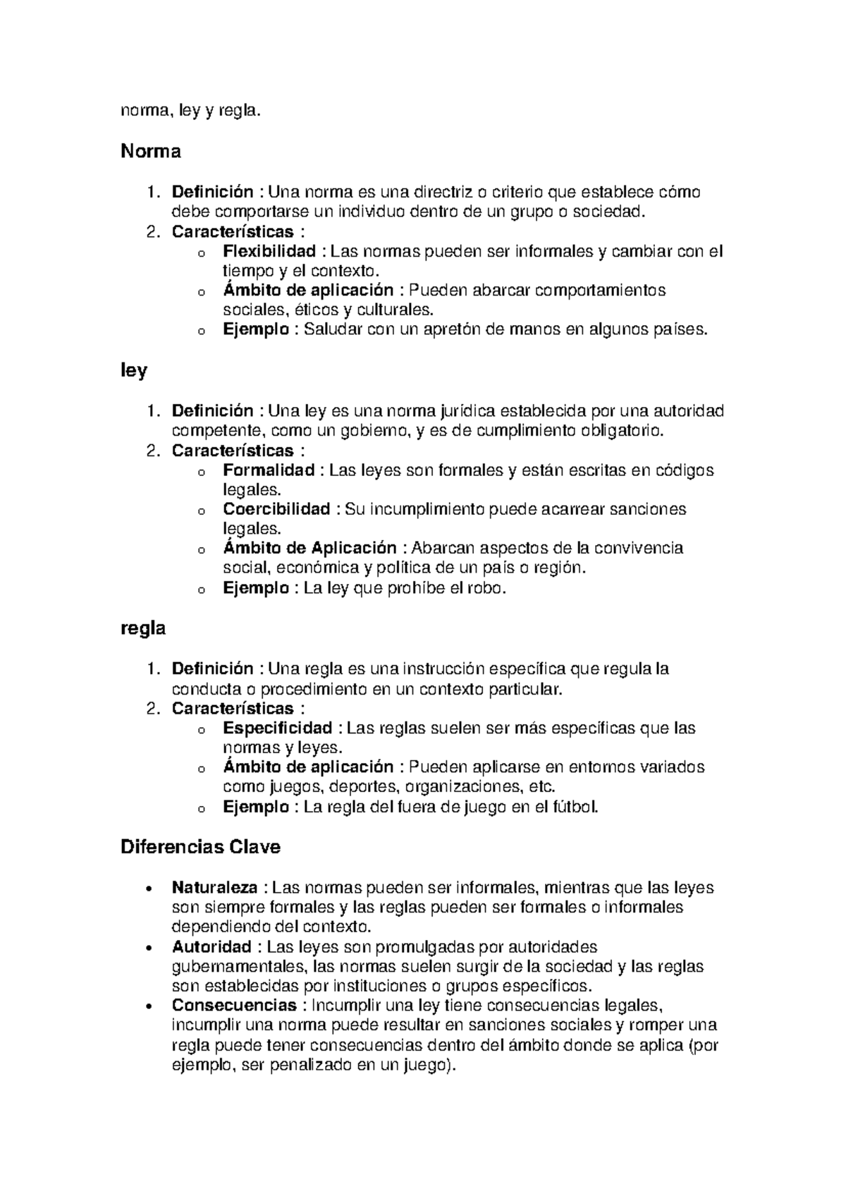 Examen introducción - norma, ley y regla. Norma 1. Definición : Una ...