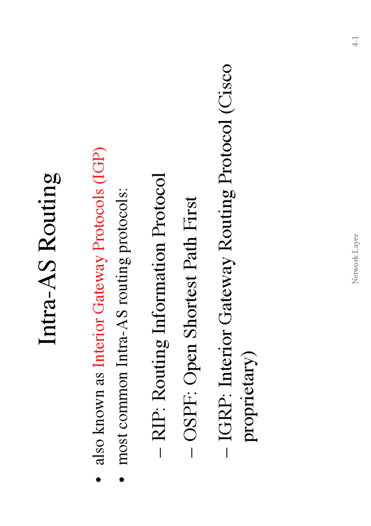 Lecture 16 - Network Layer Intra-AS Routing • also known as Interior ...