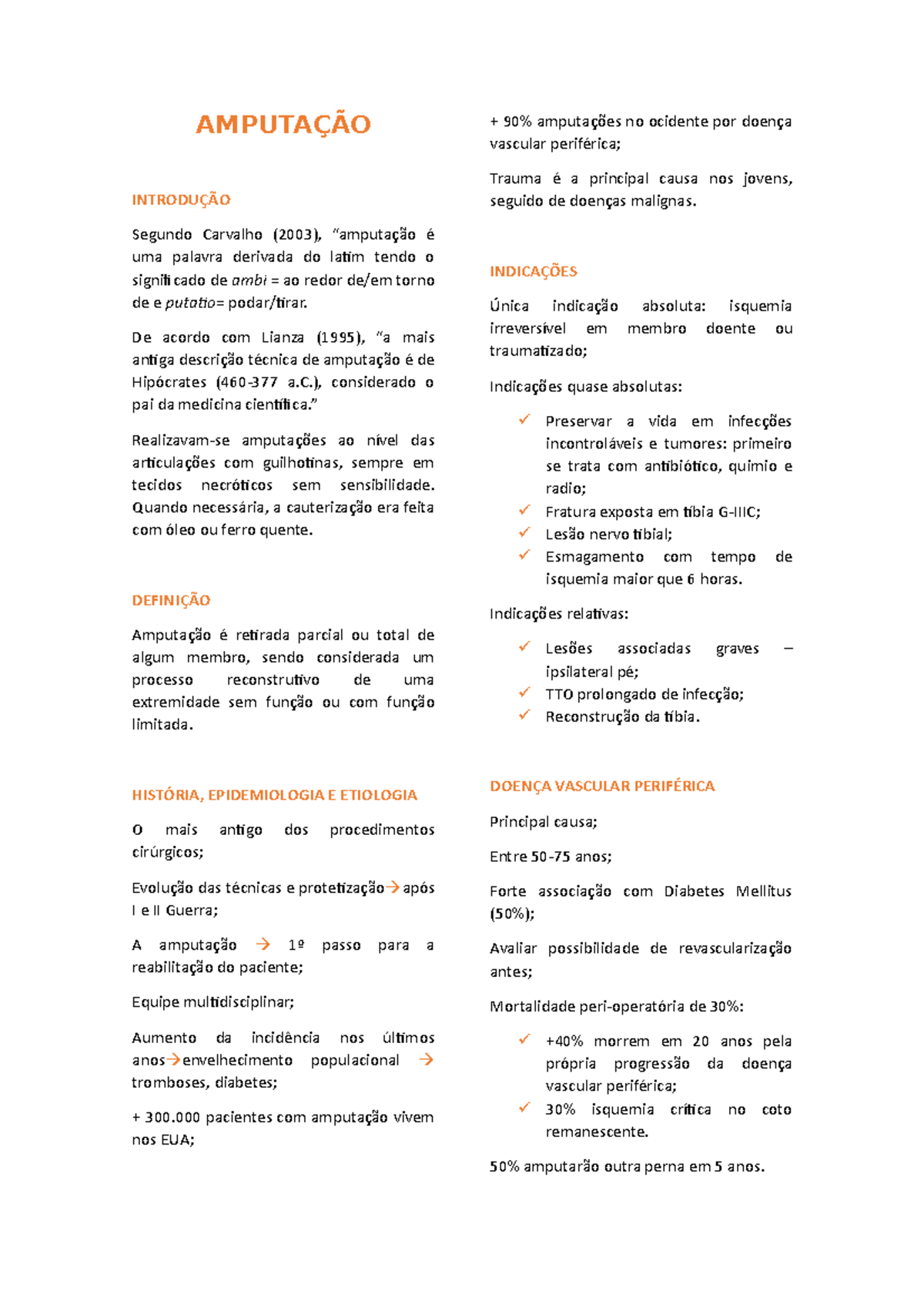 Amputação - cirurgia - AMPUTAÇÃO INTRODUÇÃO Segundo Carvalho (2003 ...