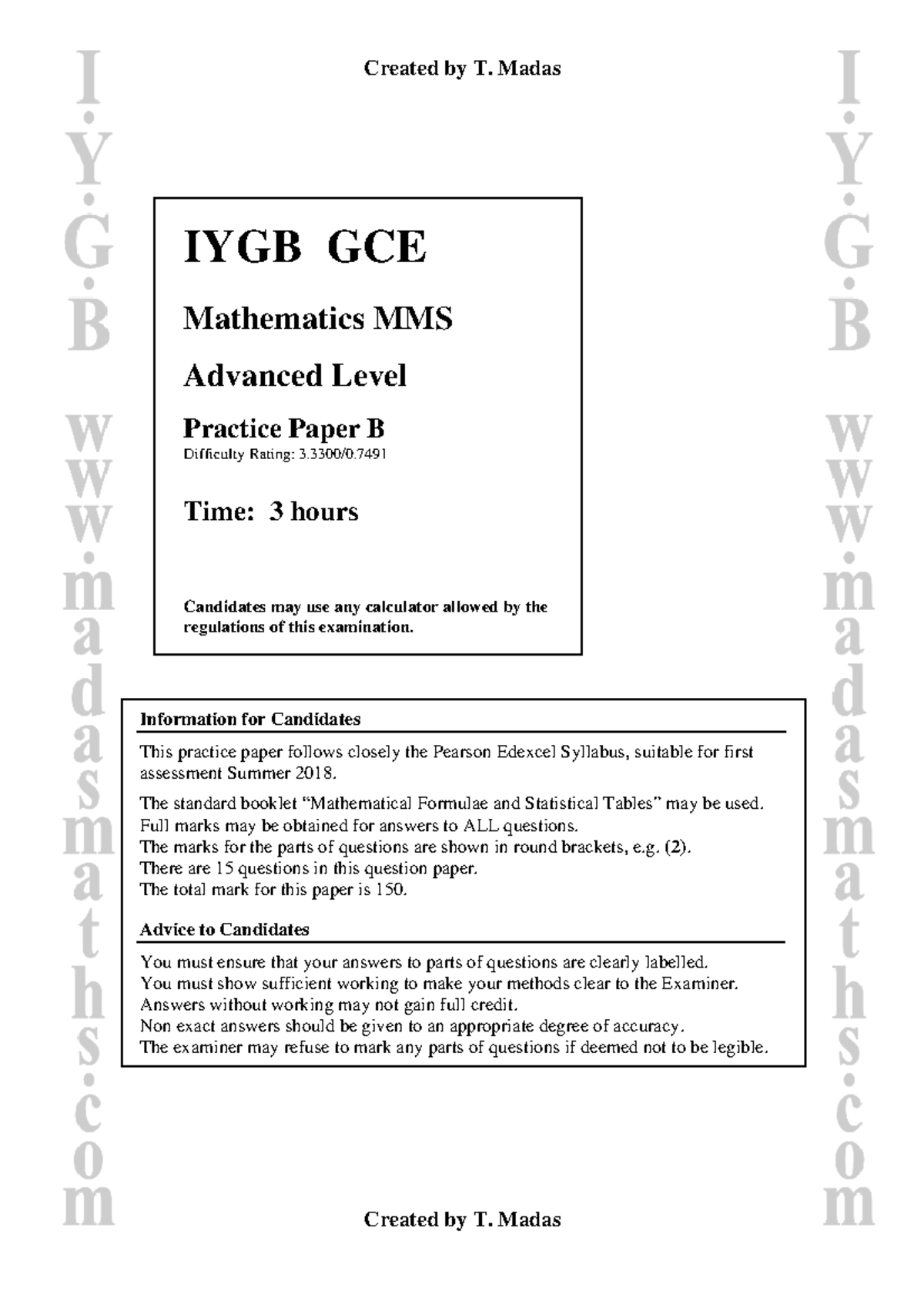 Mms b - IYGB GCE Mathematics MMS Advanced Level Practice Paper B ...