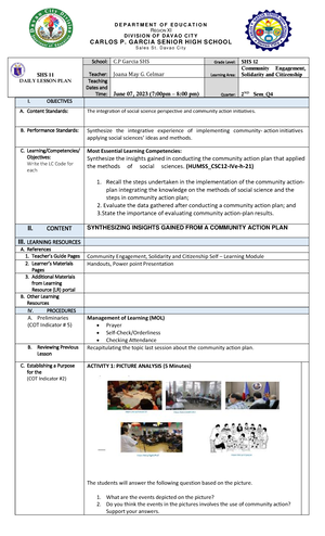 PER DEV WEEK 4 LP - Lesson Plan - I. OBJECTIVES A. Content Standards: The learners demonstrate ...