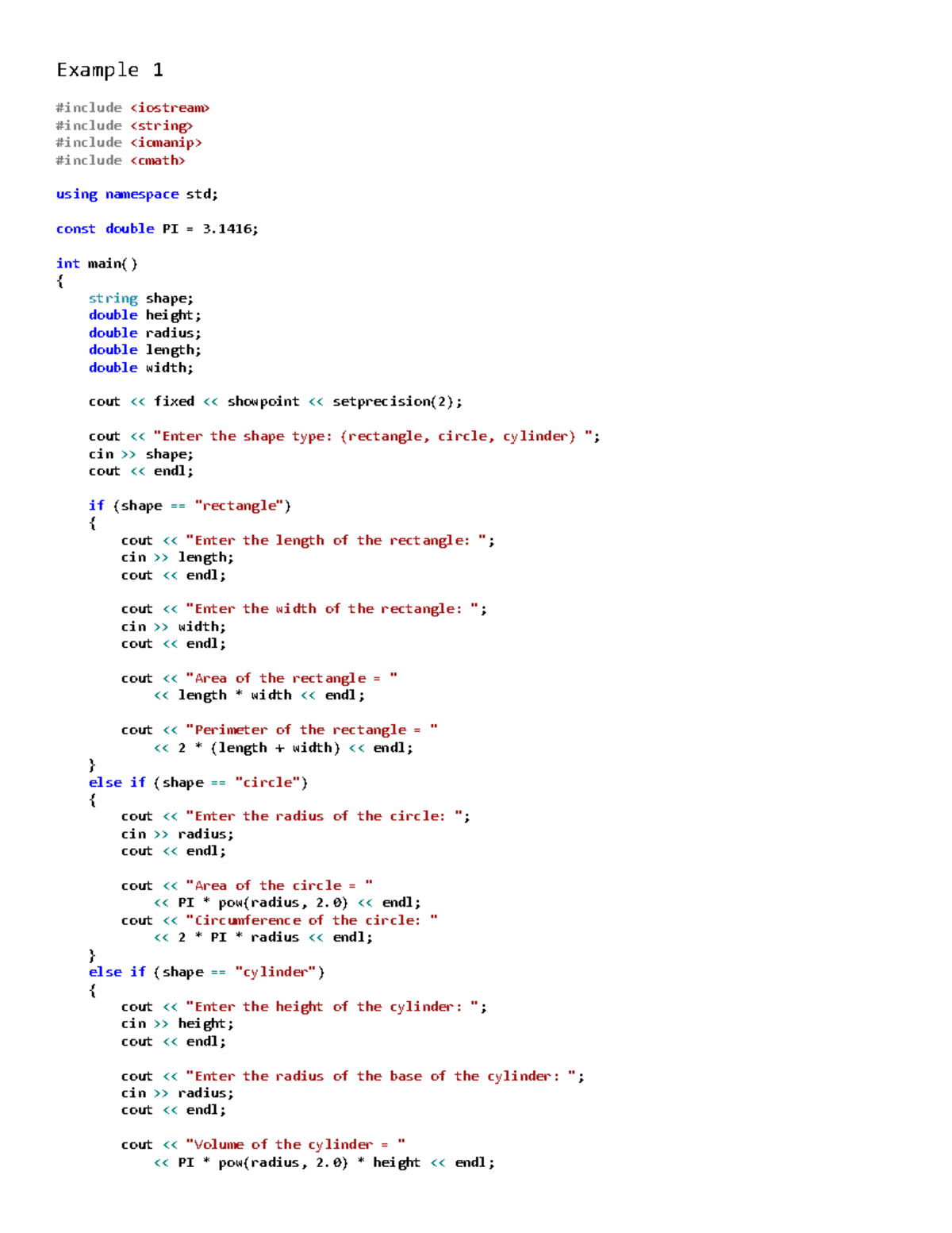 Ch 4 Selection - god - Example 1 #include #include #include - Studocu
