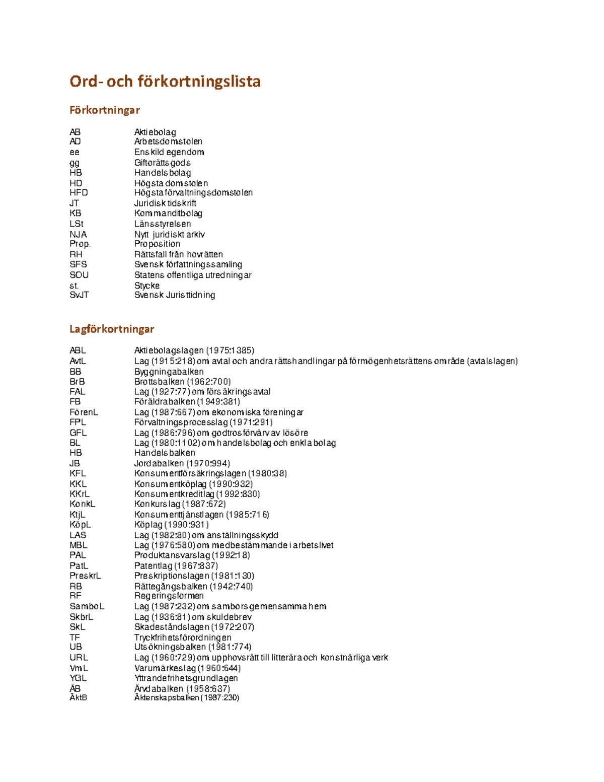 Ord- och förkortningslista - Ord- och förkortningslista Förkortningar ...