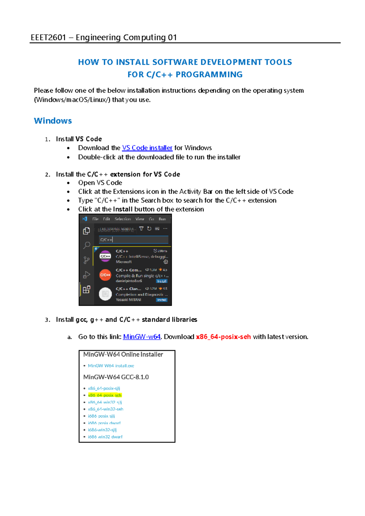 Visual Studio Code and GCC - Installation Guide - EEET2601 – Engineering Computing 01 HOW TO ...