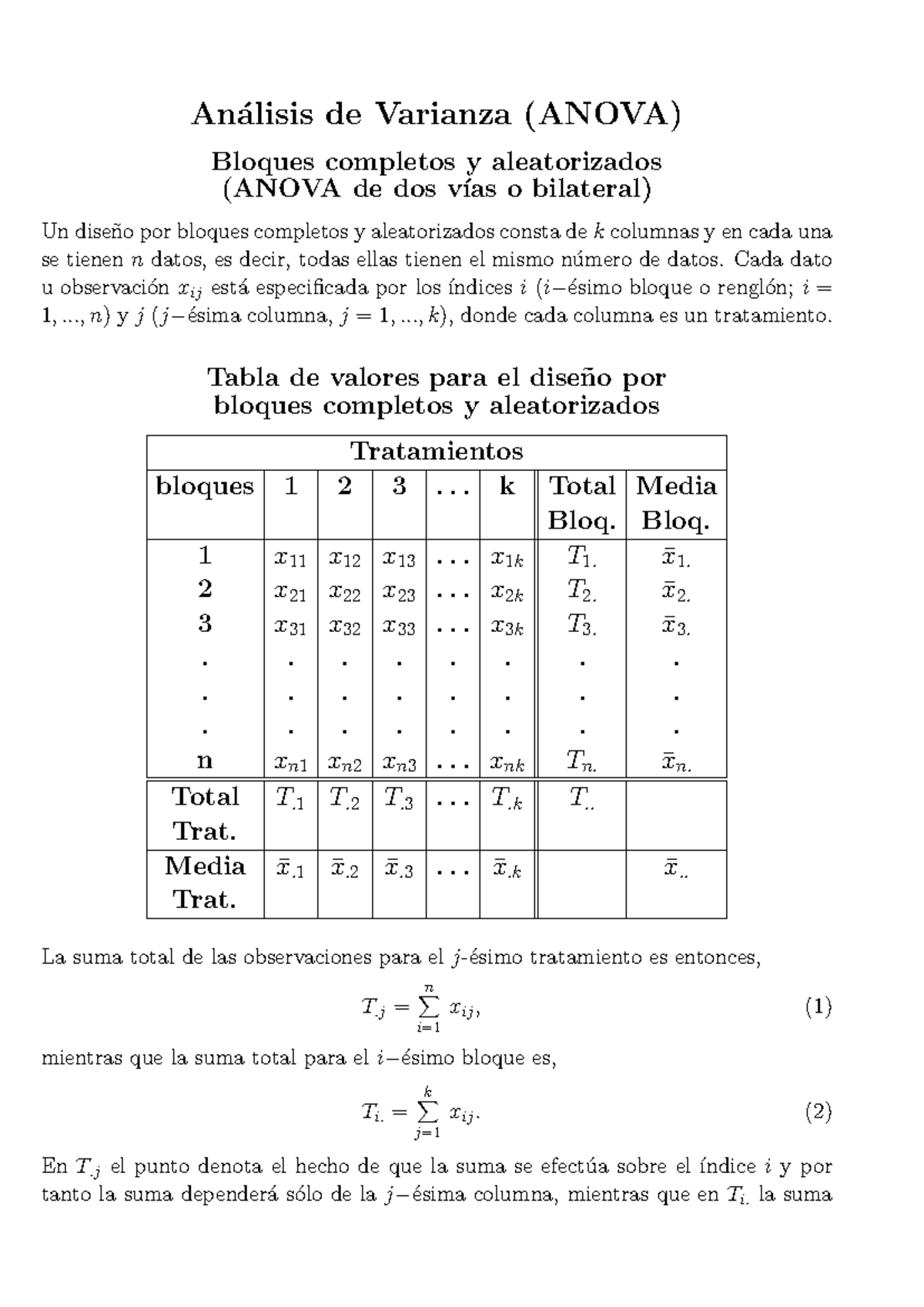 Anova Dos Vias - An ́alisis de Varianza (ANOVA) Bloques completos y aleatorizados (ANOVA de dos ...