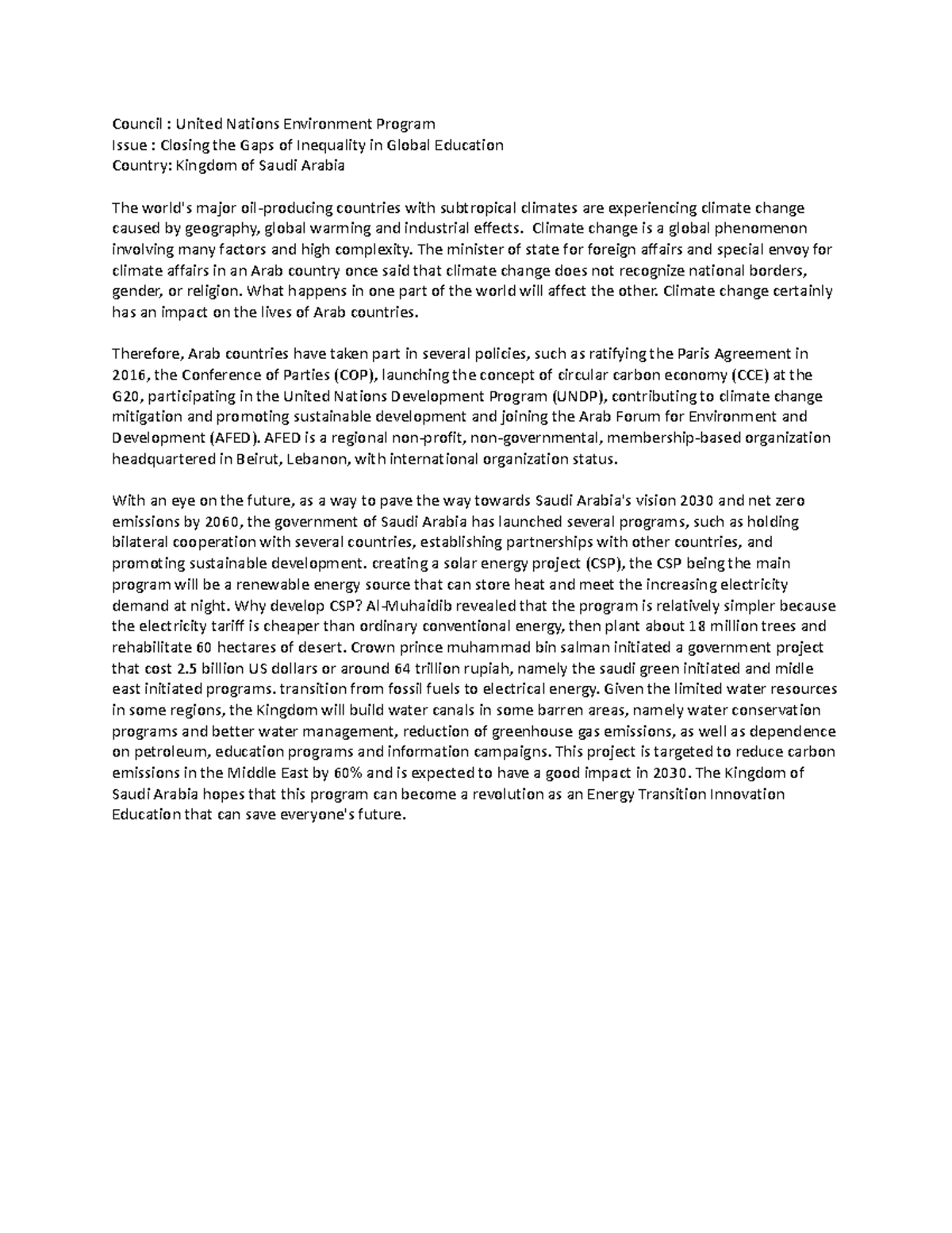Position Paper Saudi Arabia - Council : United Nations Environment ...