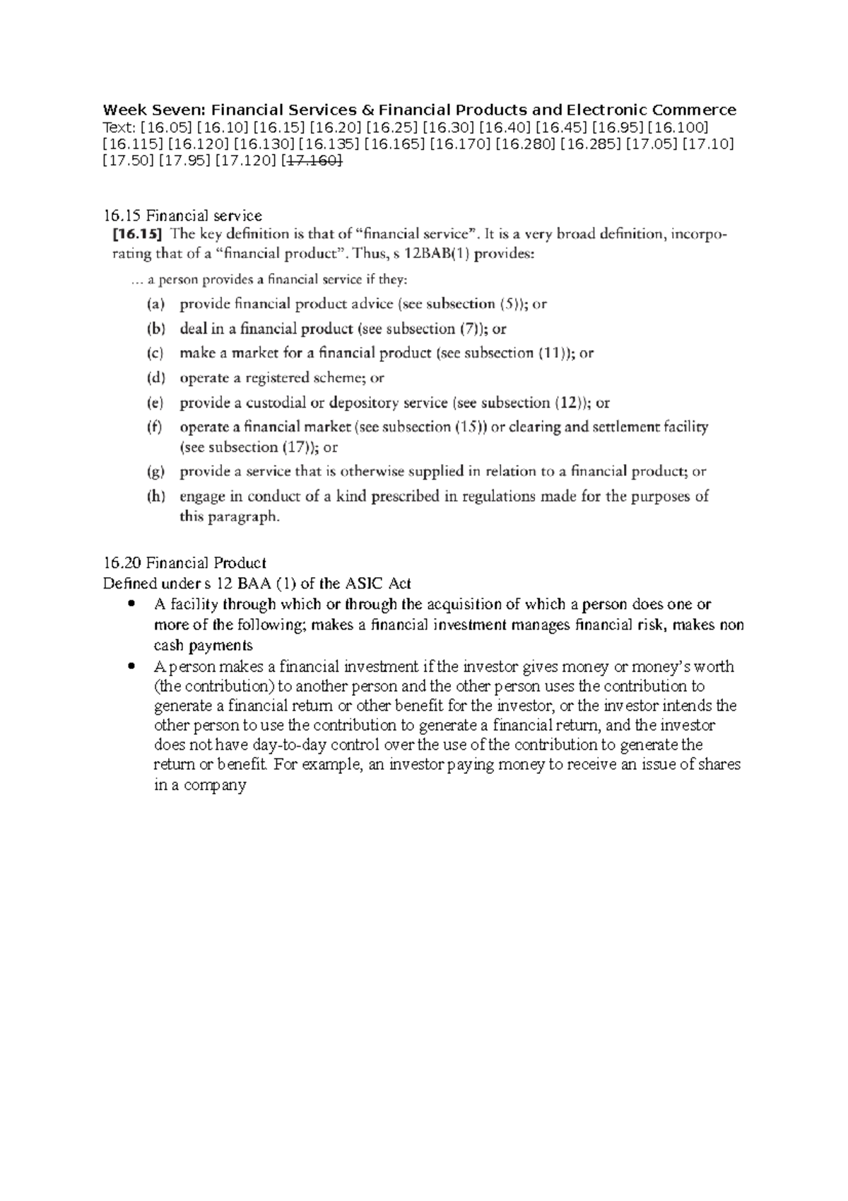 Week Seven readings - Week Seven: Financial Services & Financial ...