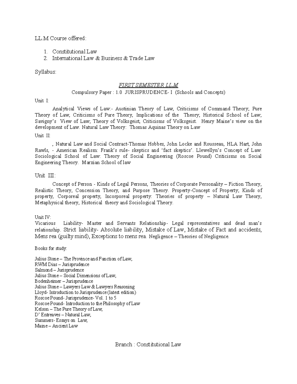 Law dep information - LL Course offered: Constitutional Law ...