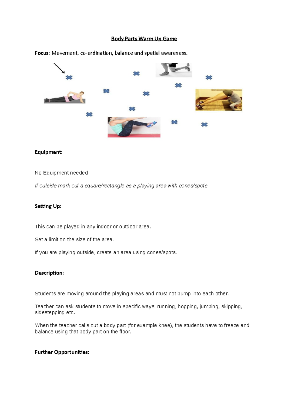 Body Parts Warm Up Game - Body Parts Warm Up Game Focus: Movement, co ...