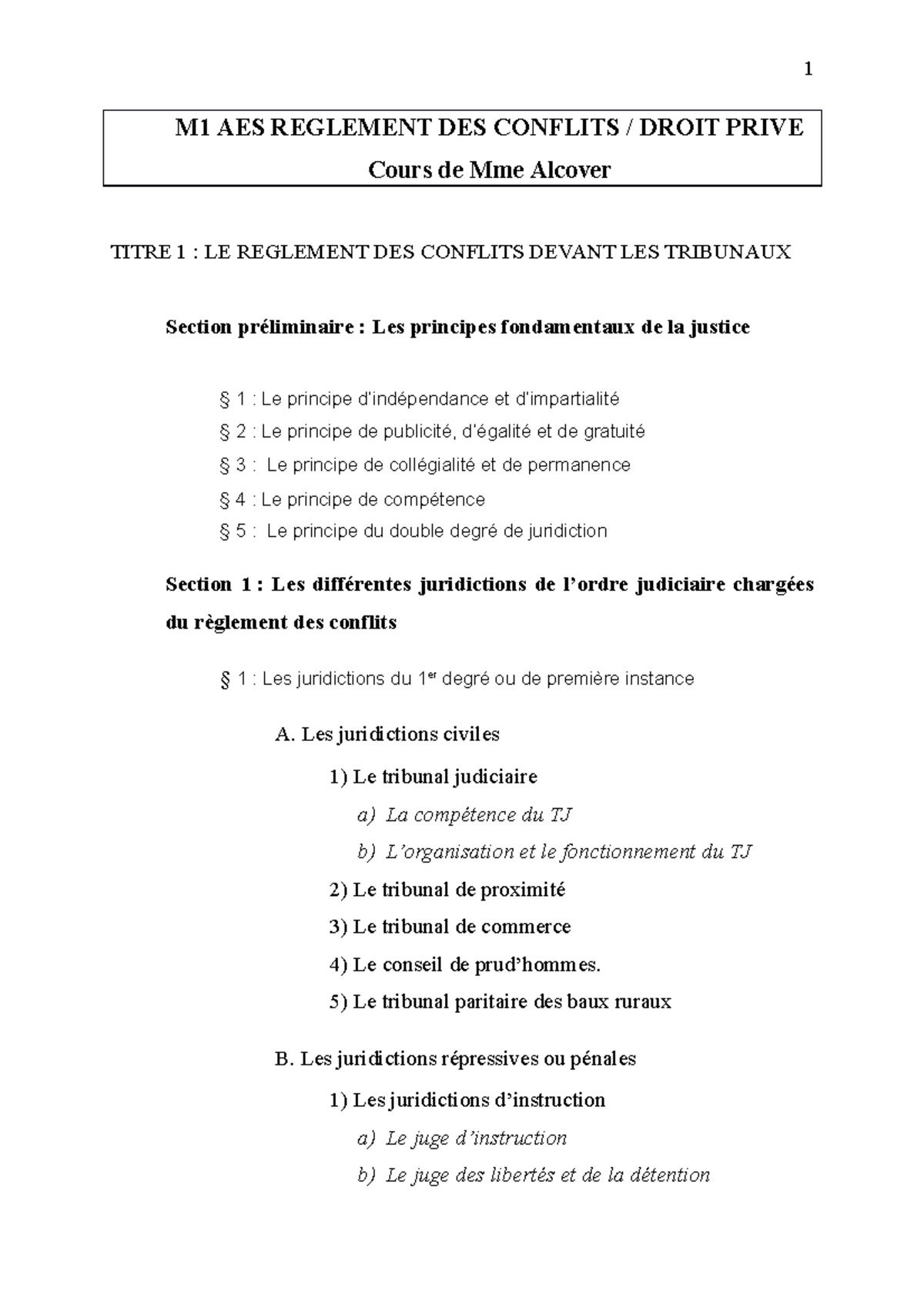 Plan M1 AES Règlement des conflits - M1 AES REGLEMENT DES CONFLITS ...