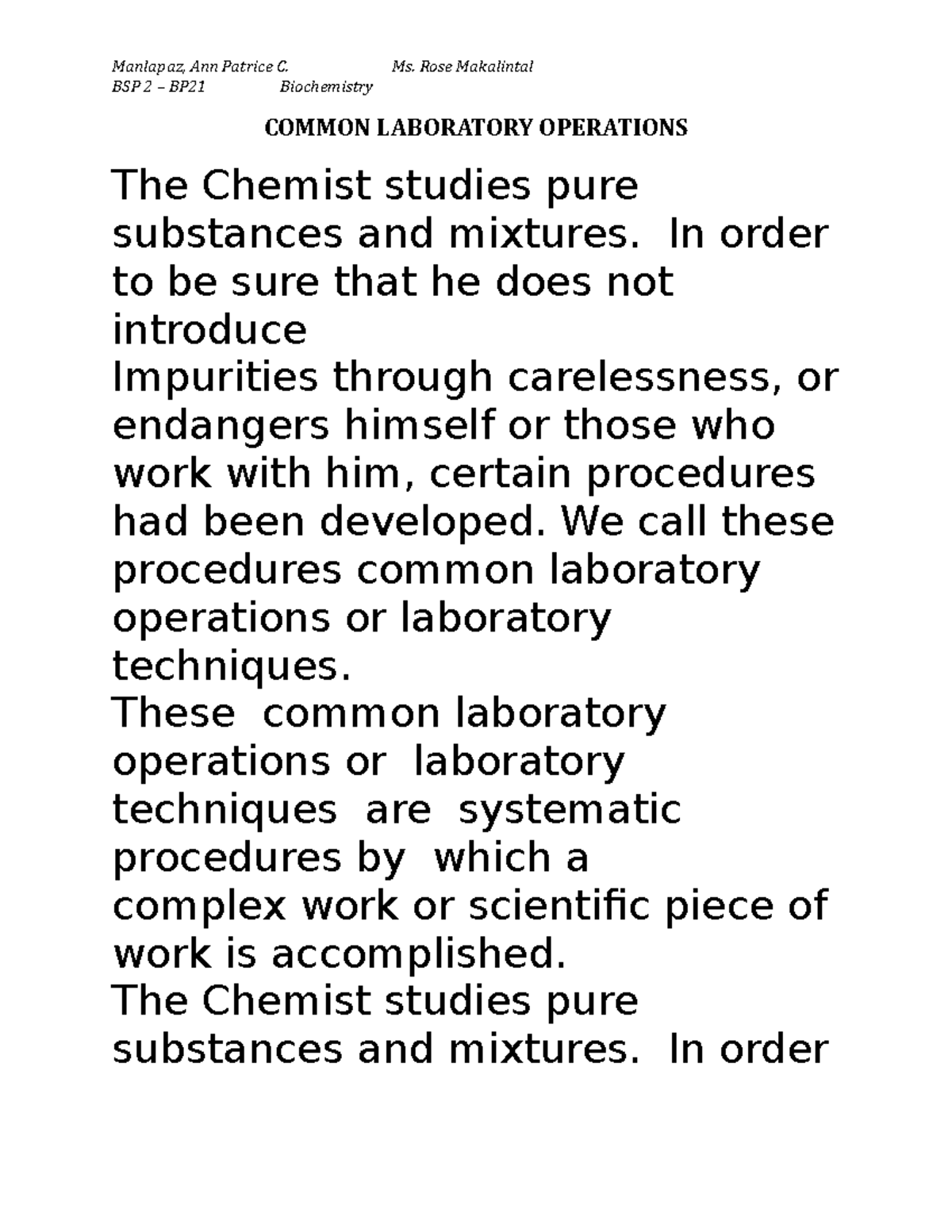Common Laboratory Operations or Techniques - BSP 2 – BP21 Biochemistry ...