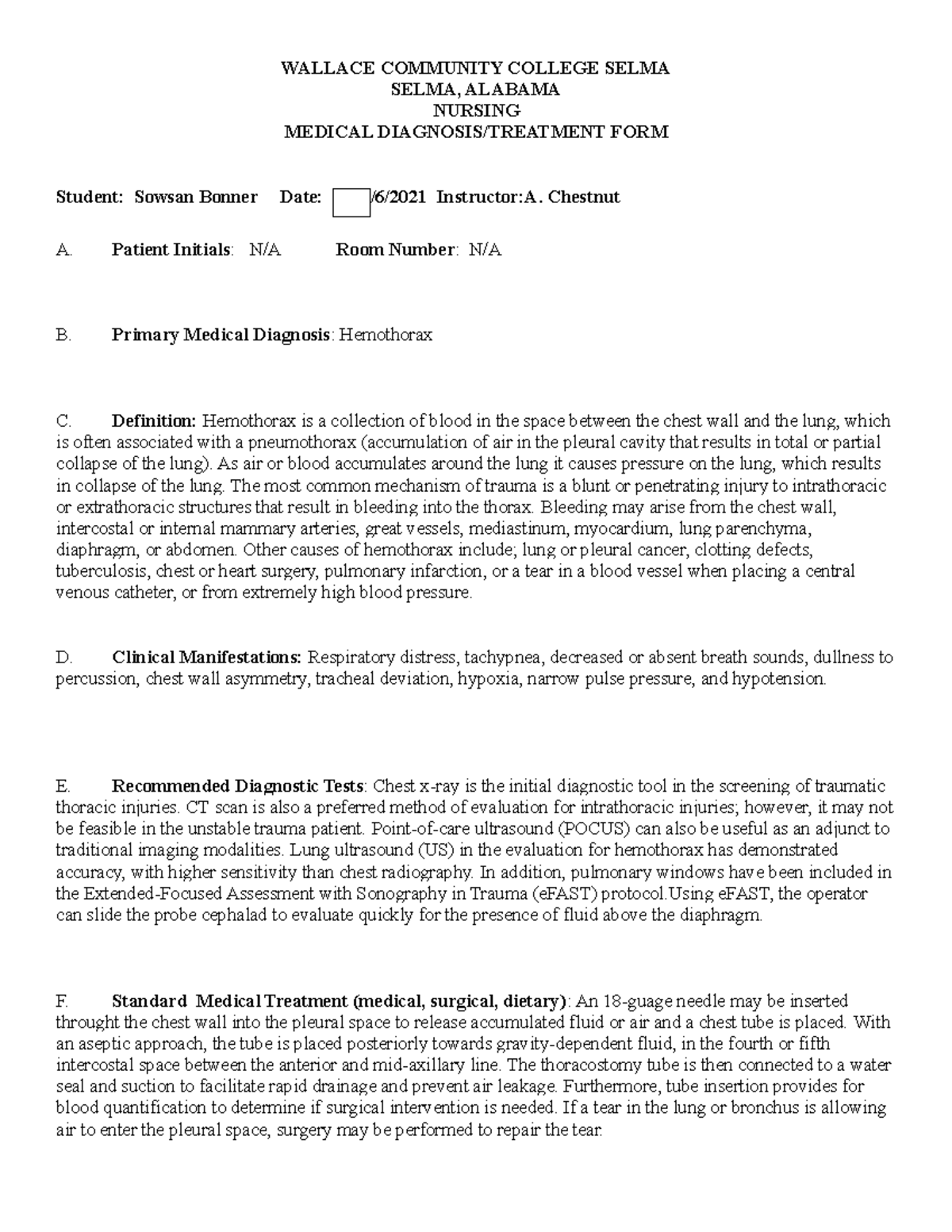 Hemothorax write-up - clinical manefestations write up - WALLACE ...