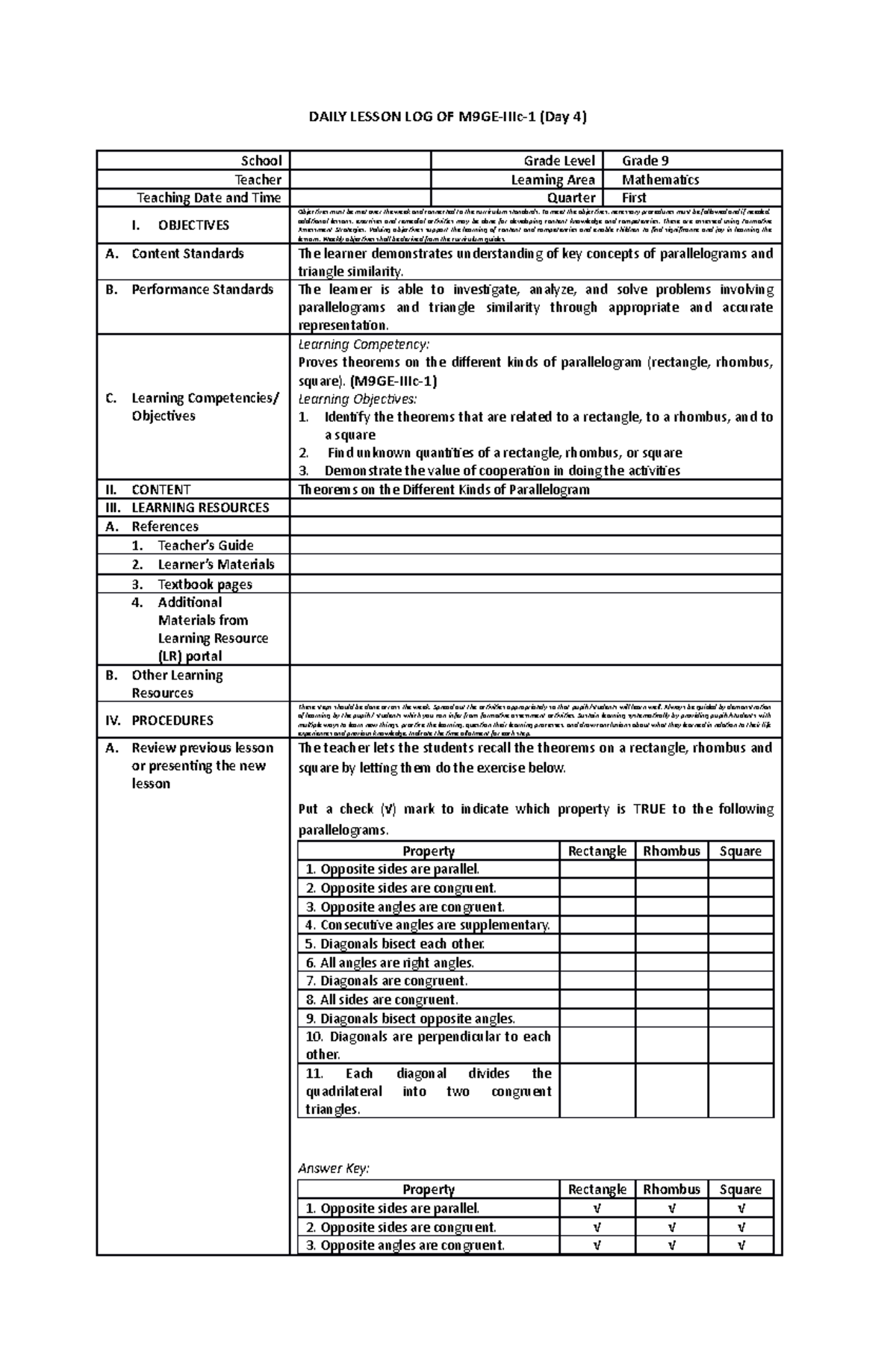 III-Day 12 - dlp - DAILY LESSON LOG OF M9GE-IIIc-1 (Day 4) School Grade ...