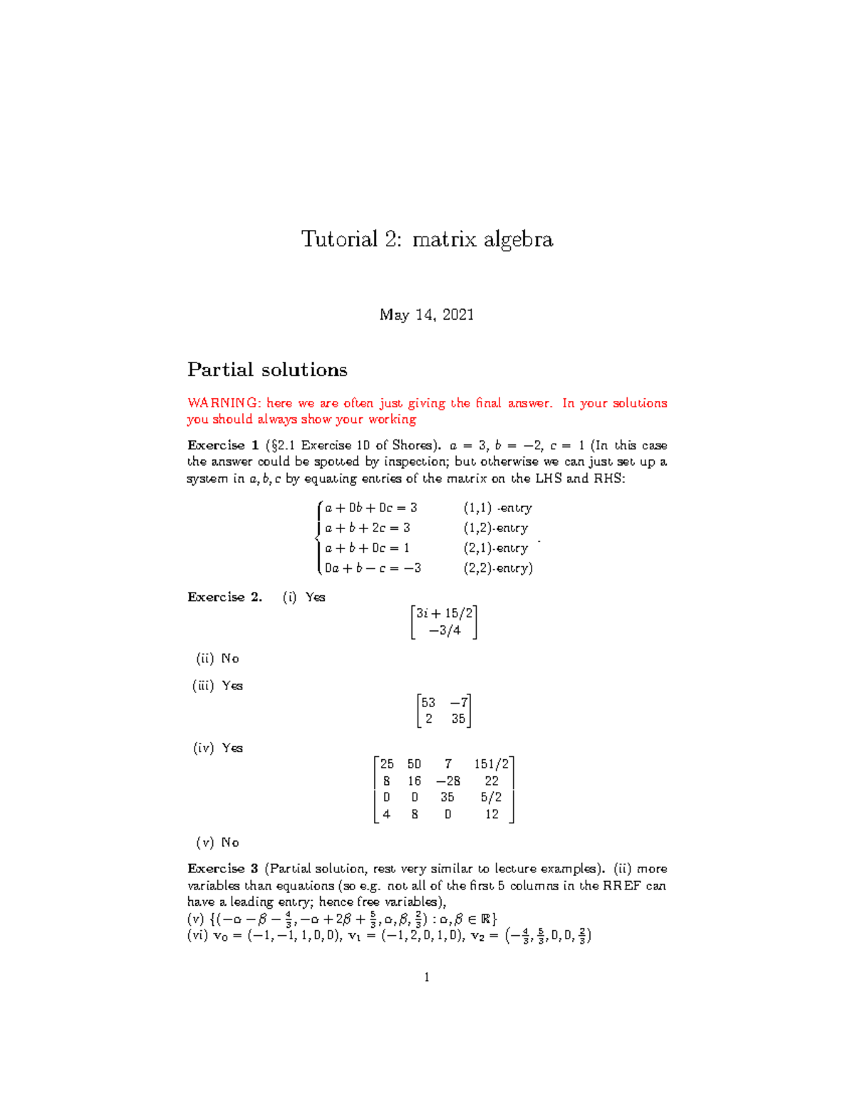 Tutorial 2 partial solutions - Tutorial 2: matrix algebra May 14, 2021 ...