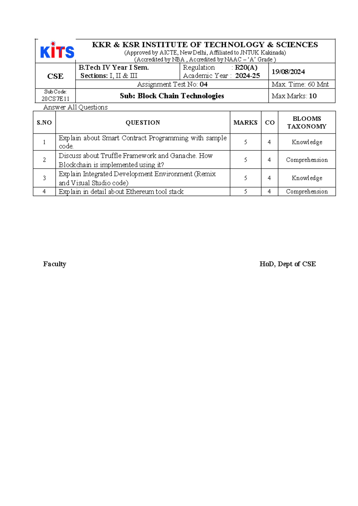 BCT Assignment Test-IV - KKR & KSR INSTITUTE OF TECHNOLOGY & SCIENCES ...