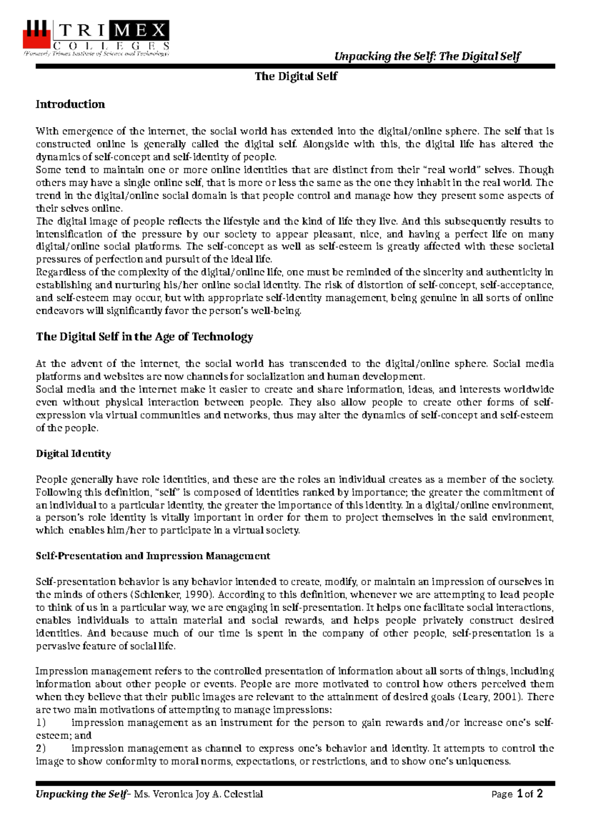 GE1 Understanding the Self Module 13- Unpacking the Self- The Digital ...