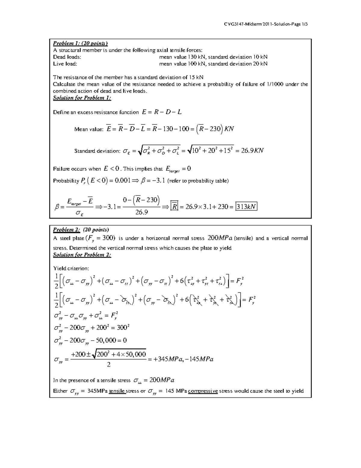 Midterm 2011 Q S - CVG3147-Midterm 2011-Solution-Page 1/ Problem 1: (20 ...