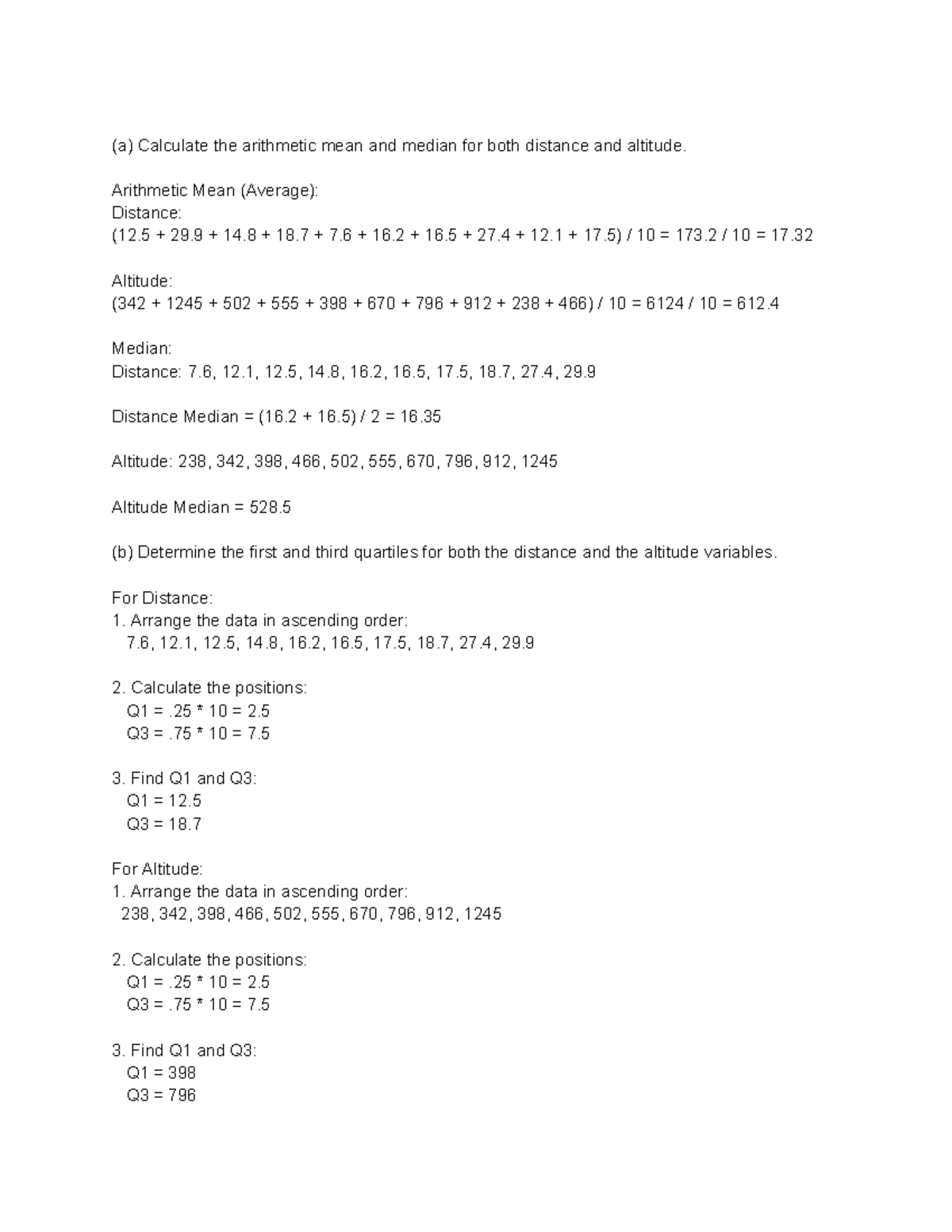 HW1 Math 380 Answers Section 3.1 - (a) Calculate the arithmetic mean ...