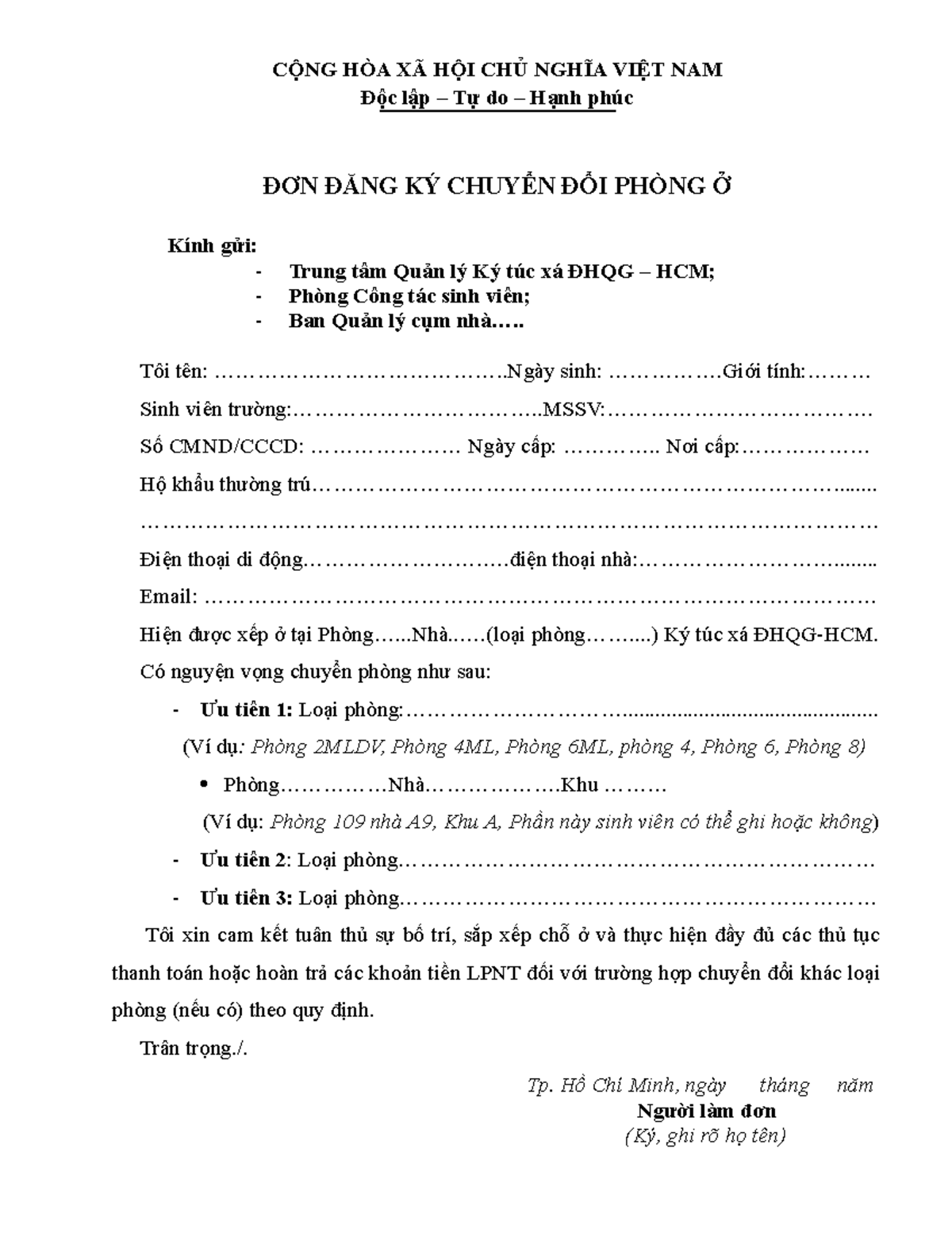 1 MAU-DON-XIN- Chuyen-DOI- Phong-O - CỘNG HÒA XÃ HỘI CHỦ NGHĨA VIỆT NAM Độc lập – Tự do – Hạnh ...