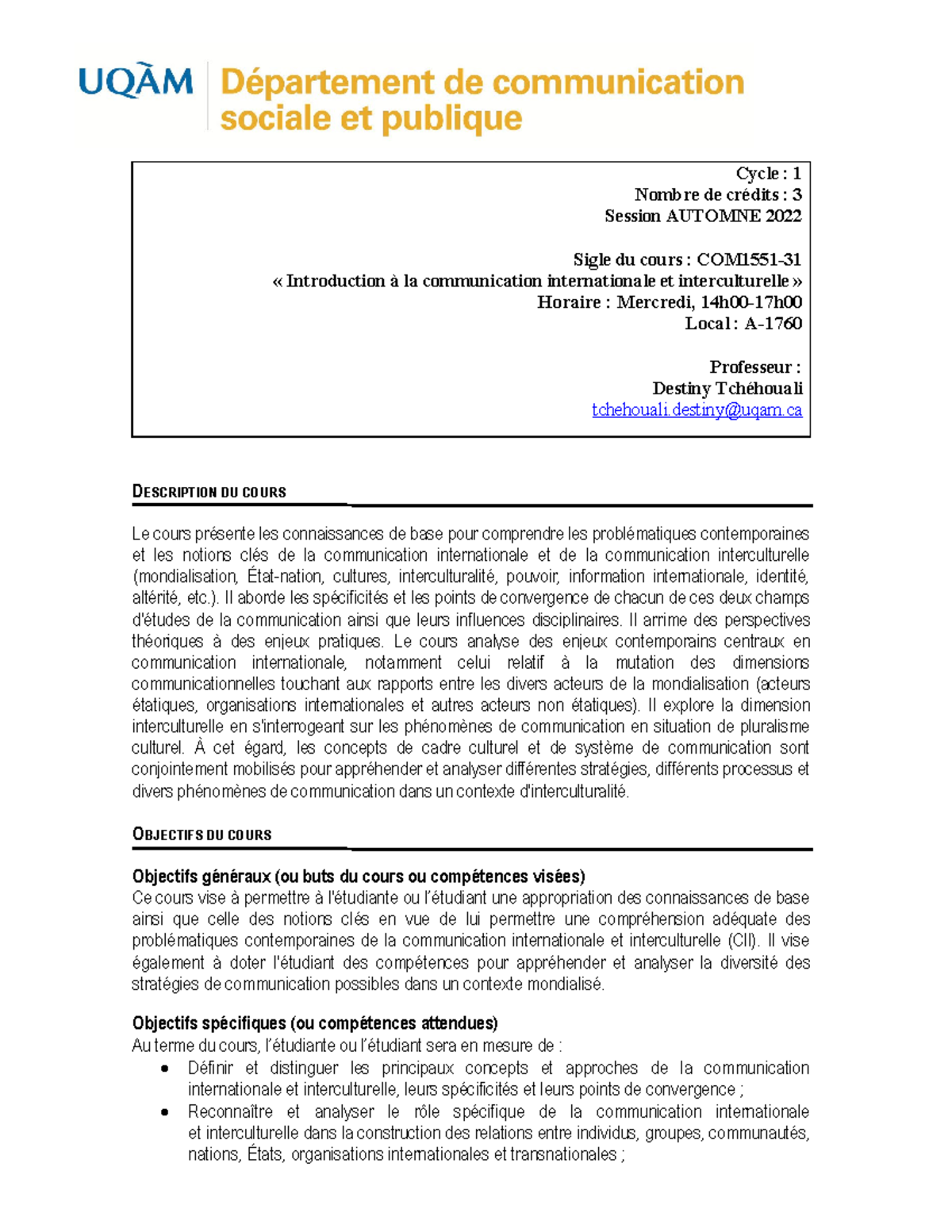 Introduction à la communication internationale et interculturelle-Plan ...