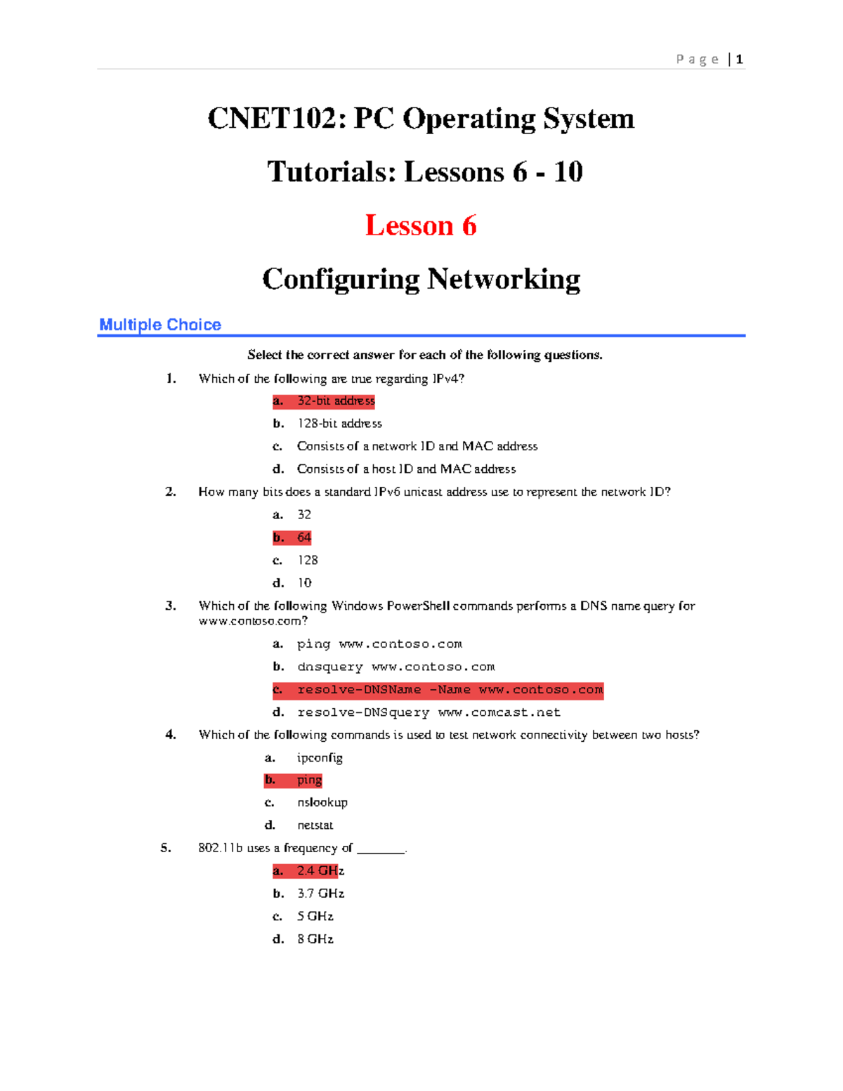 Cnet102 Tutorials 2 Lessons 6 10 With Answer Cnet102 Pc Operating System Tutorials Lessons