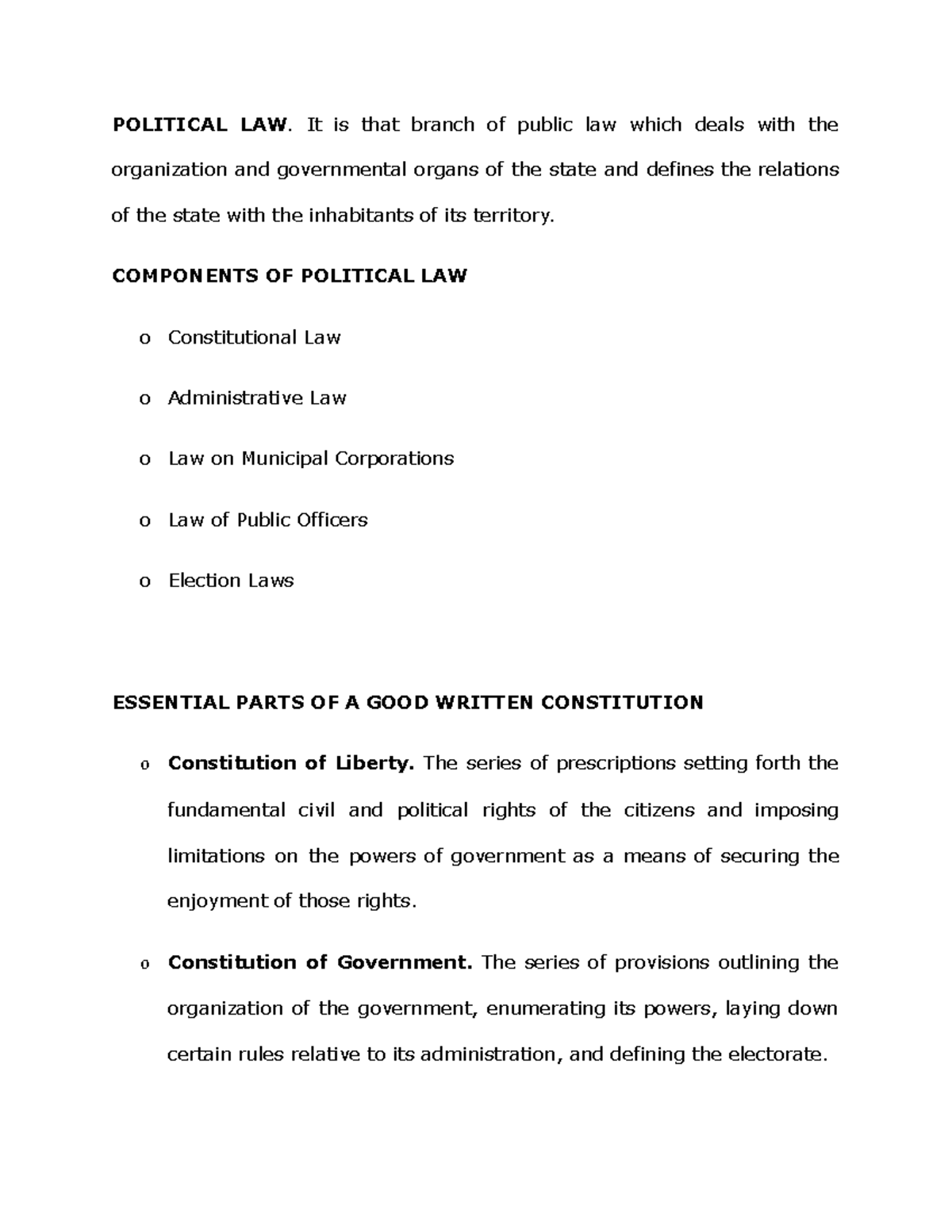 Constitutional Law Midterm Notes - POLITICAL LAW. It is that branch of ...